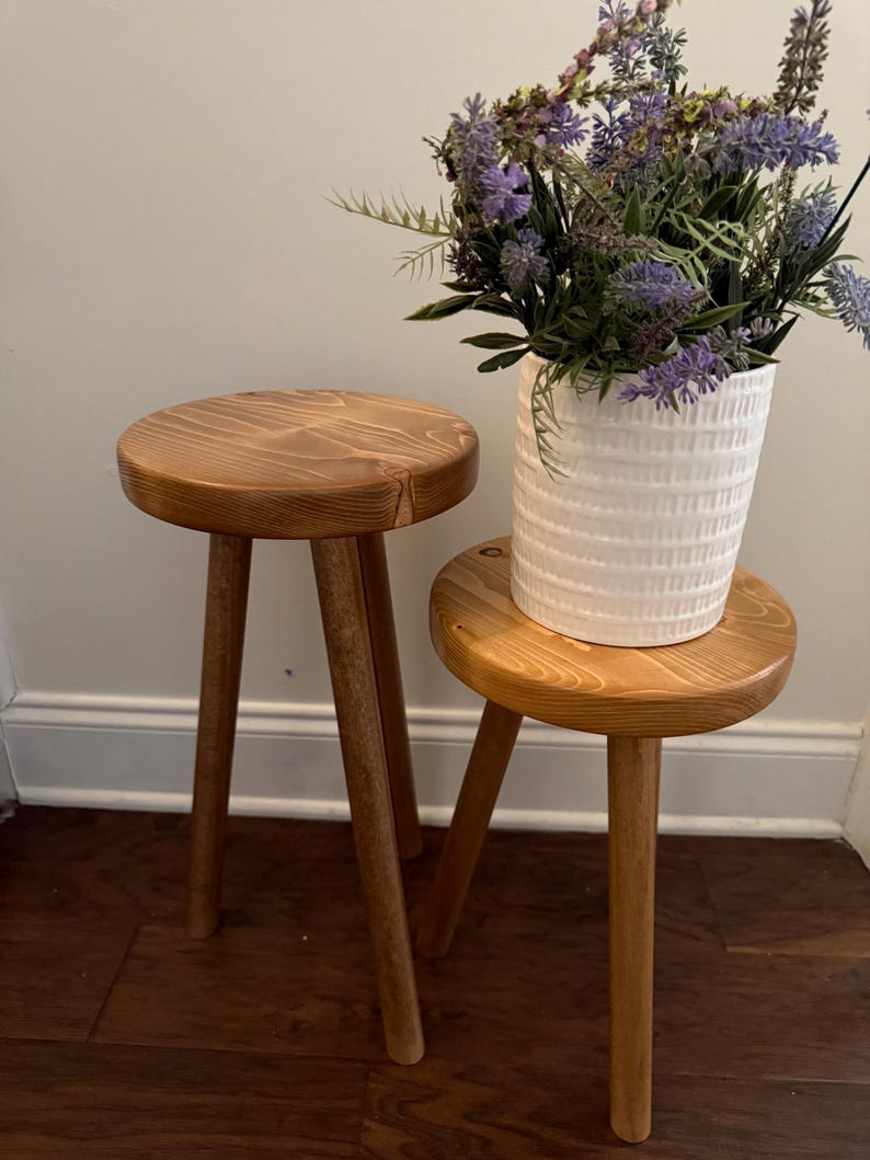 Wooden Stool Plant Stand | Accent Stool | Wood Plant Stand - Etsy
