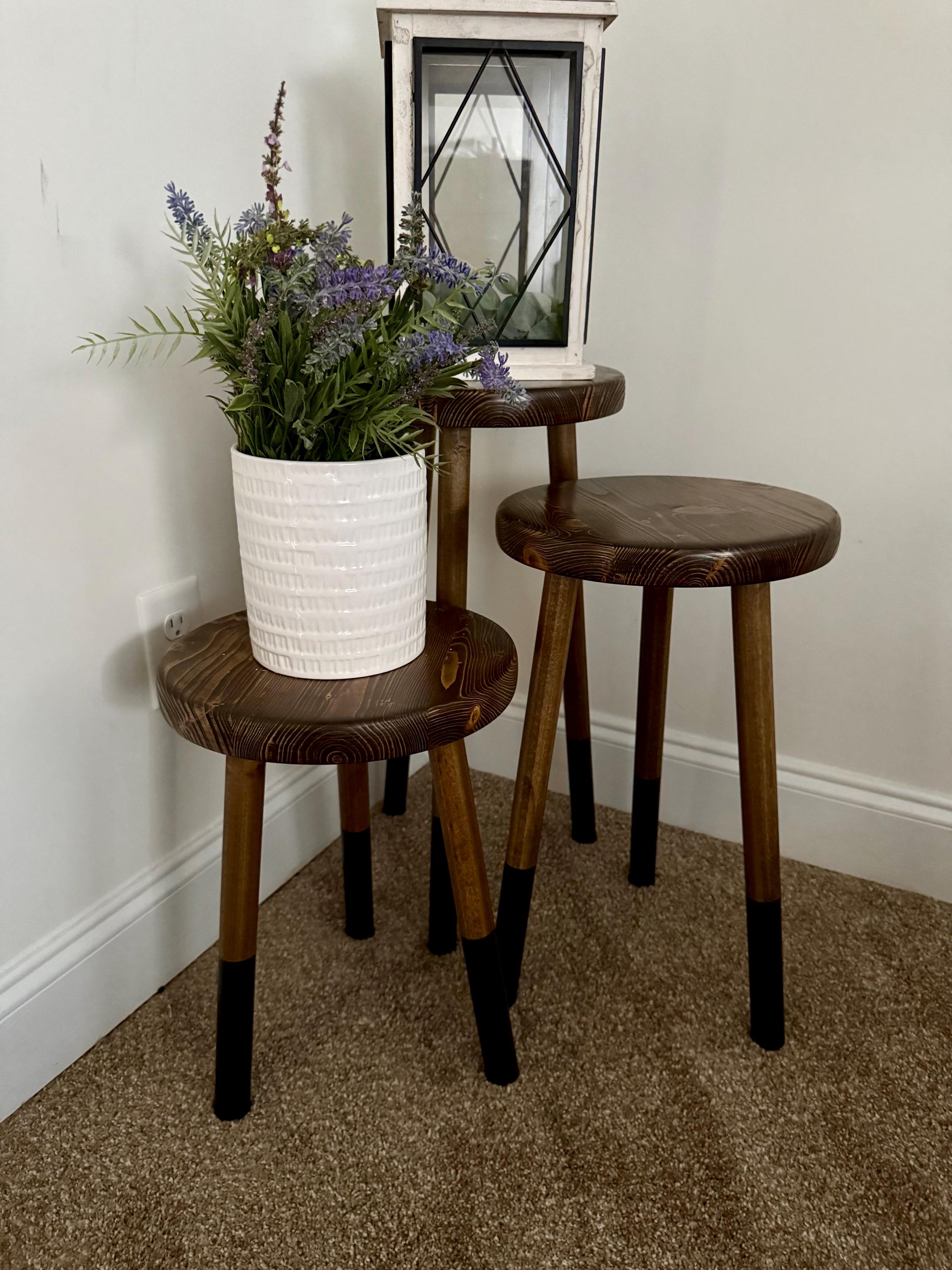 Wooden Stool Plant Stand | Accent Stool | Wood Plant Stand - Etsy