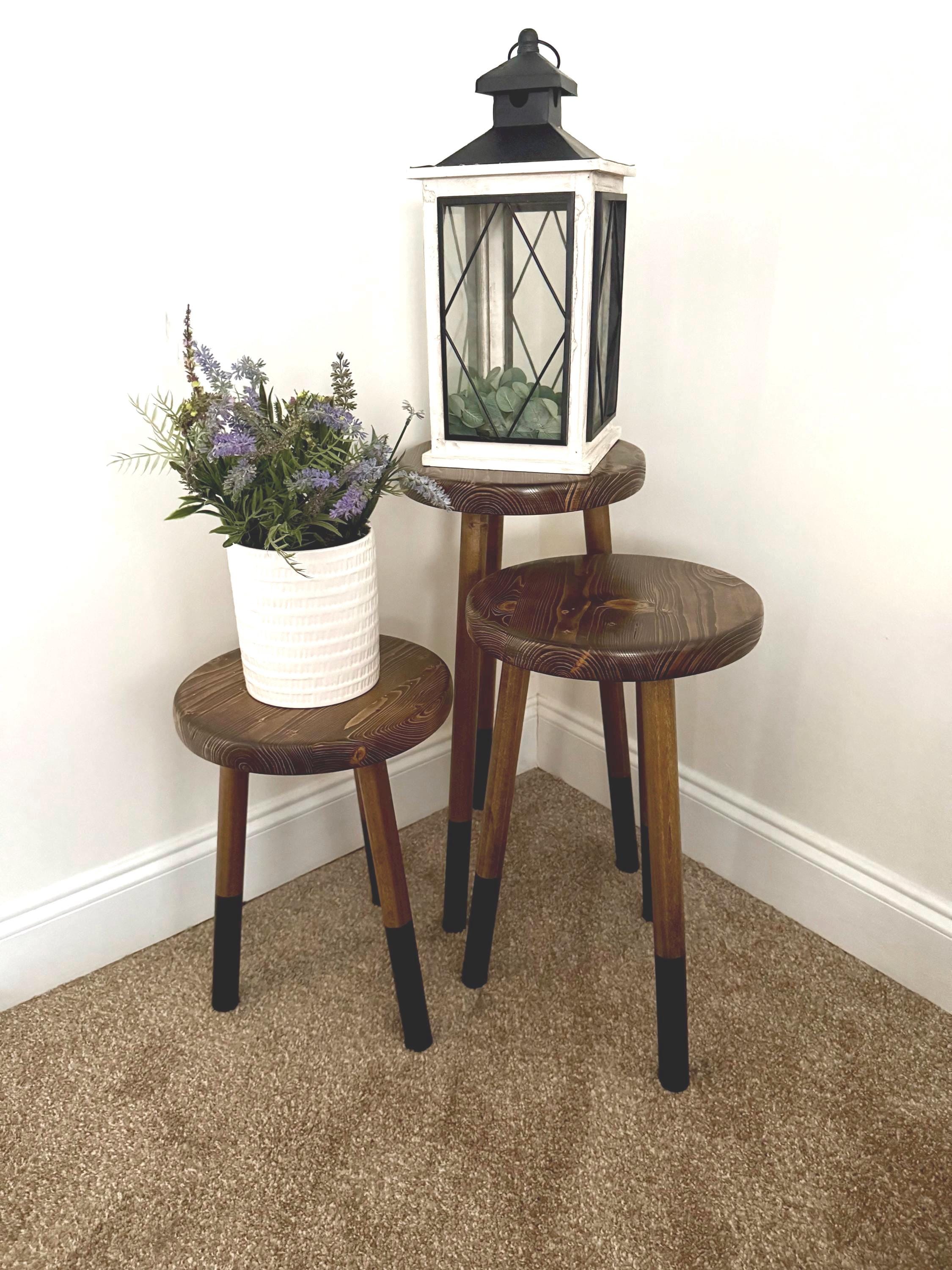 Wooden Stool Plant Stand | Accent Stool | Wood Plant Stand - Etsy