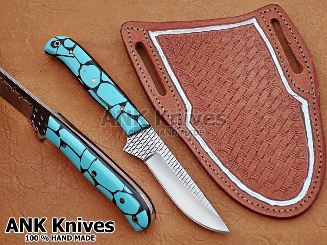 Handmade Rasp Steel Hunting Knife – Resin Handle, Cross Draw Leather ...
