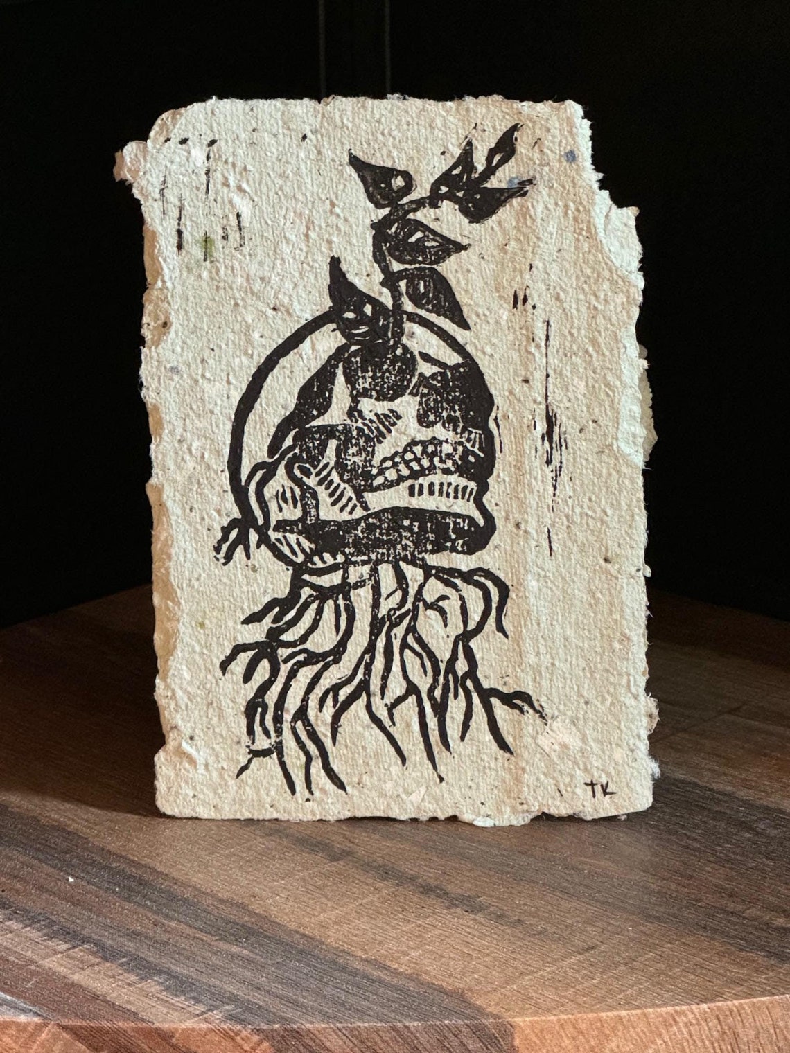 Skull and Vines Linocut Print on Handmade Paper - Etsy