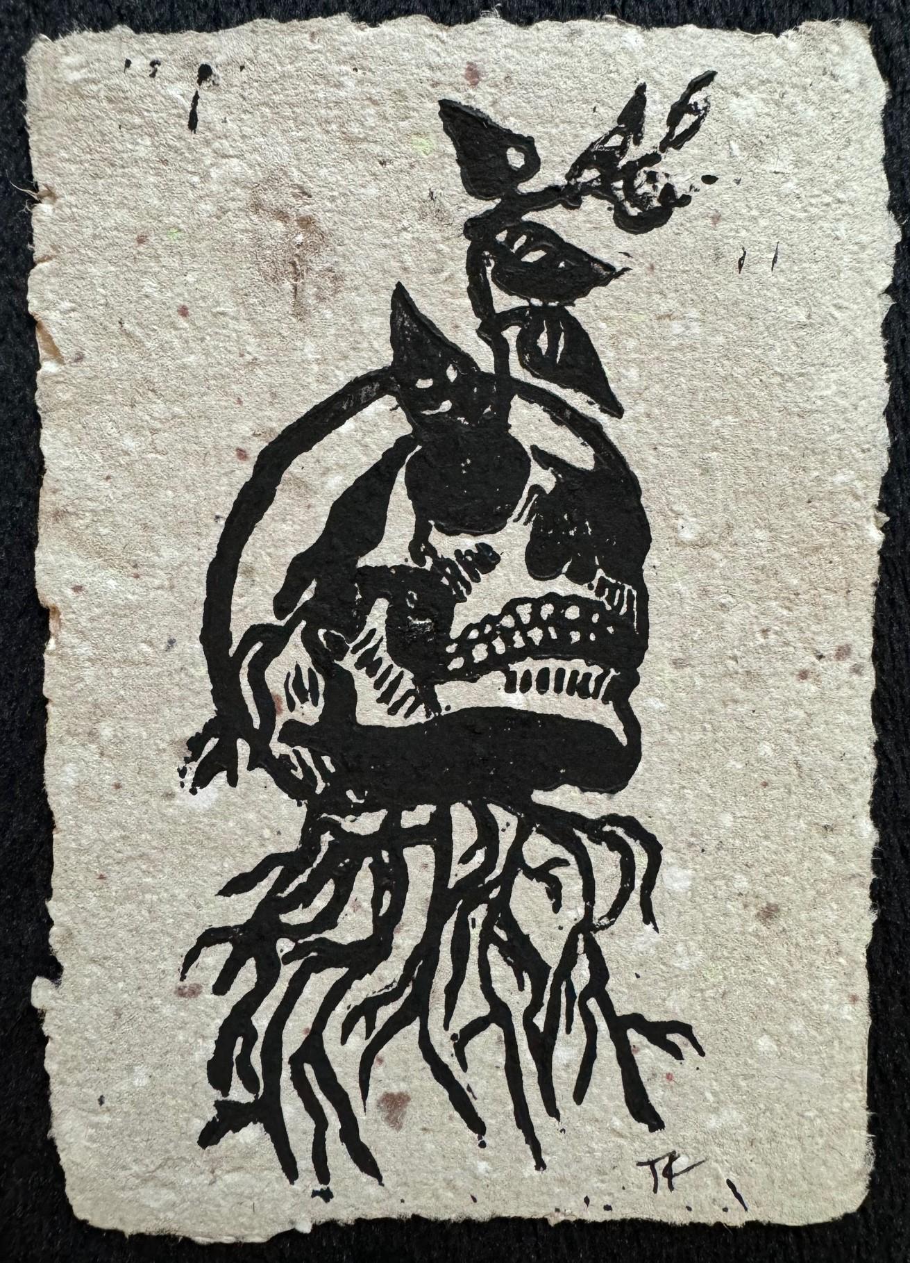 Skull and Vines Linocut Print on Handmade Paper - Etsy