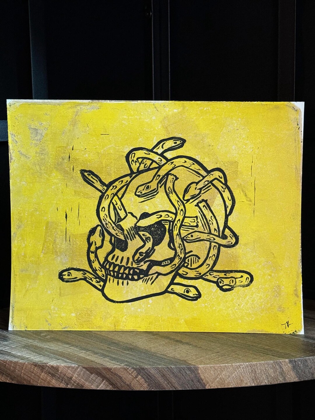 Medusa Skull Linocut Print in Yellow or White - Etsy