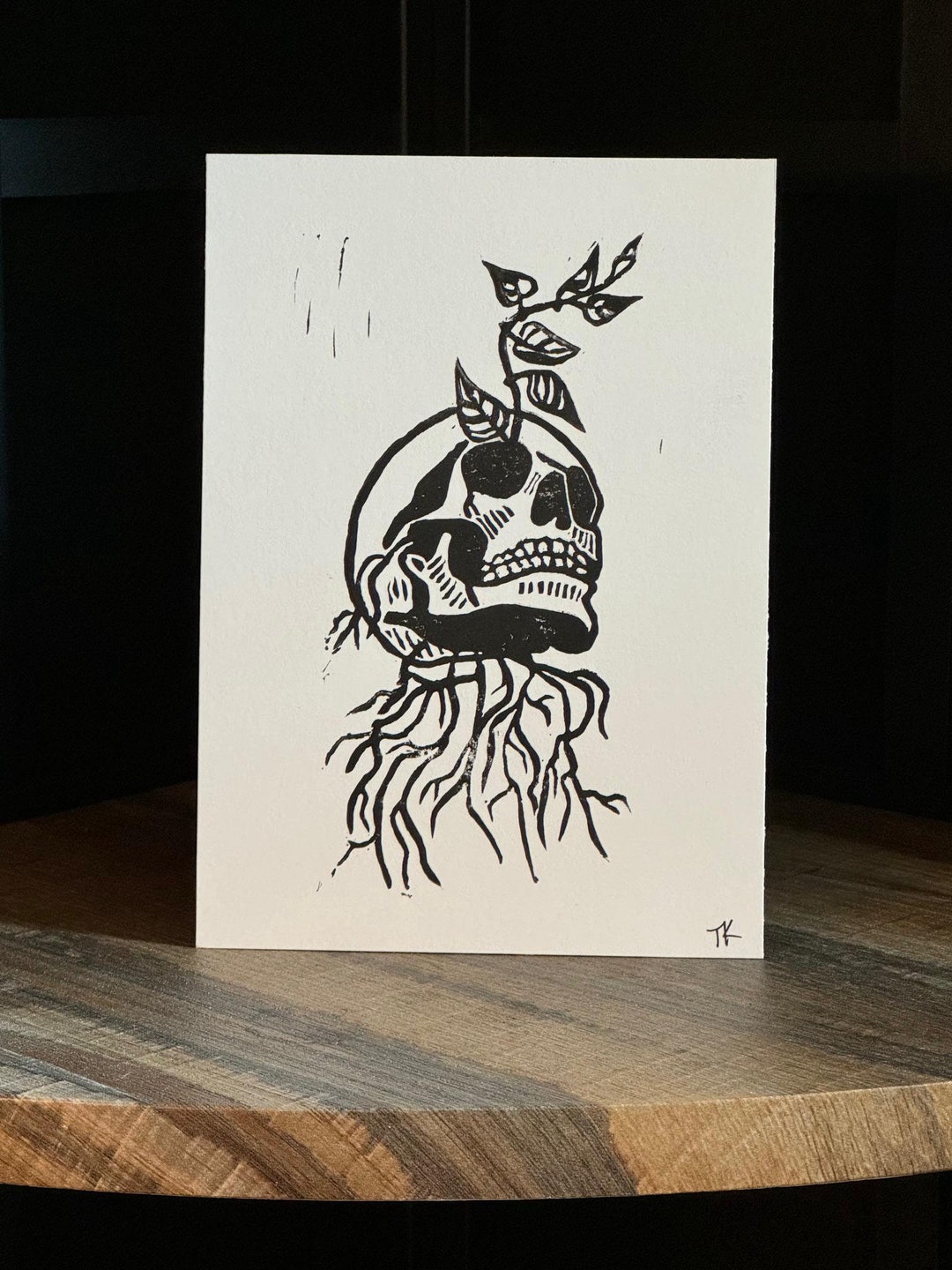 Skull and Vines Linocut Print - Etsy