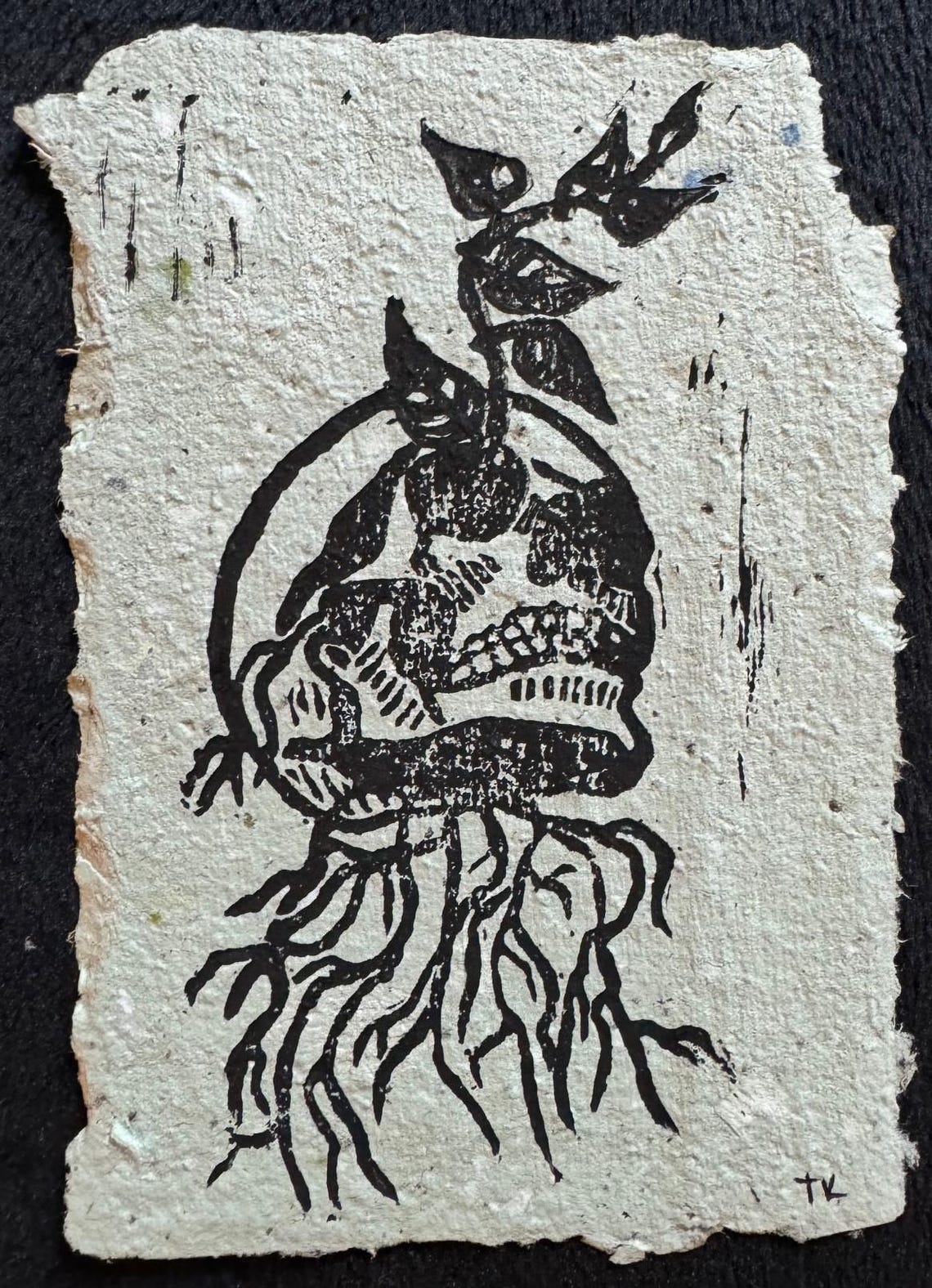 Skull and Vines Linocut Print on Handmade Paper - Etsy