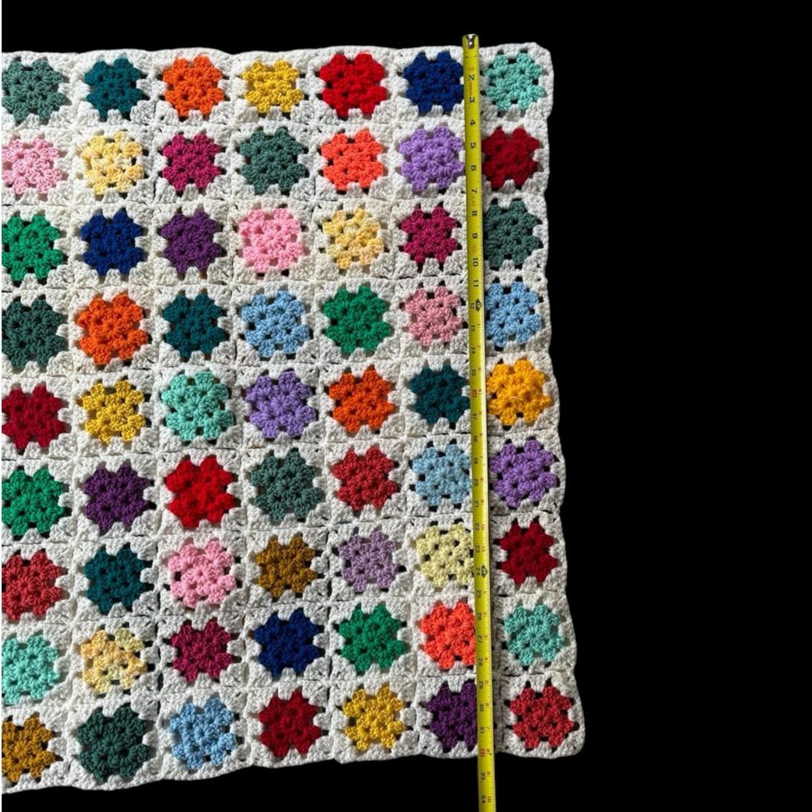 Vintage Multicolor Granny Square Crochet Blanket | Small Size ...