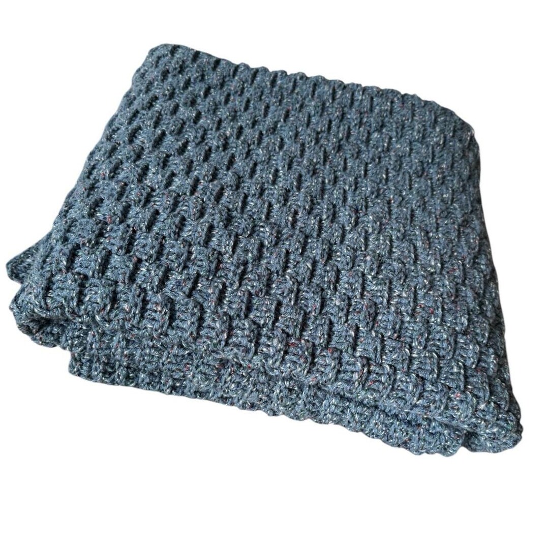 Vintage Marled Blue Crochet Blanket | Medium Size | Handmade Afghan - Etsy