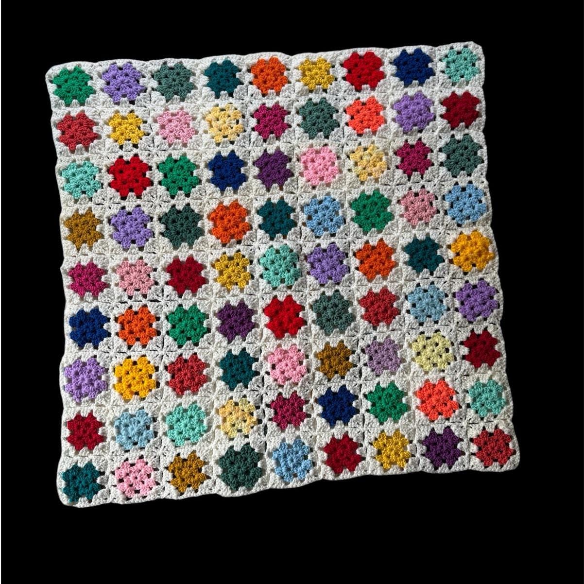 Vintage Multicolor Granny Square Crochet Blanket | Small Size ...