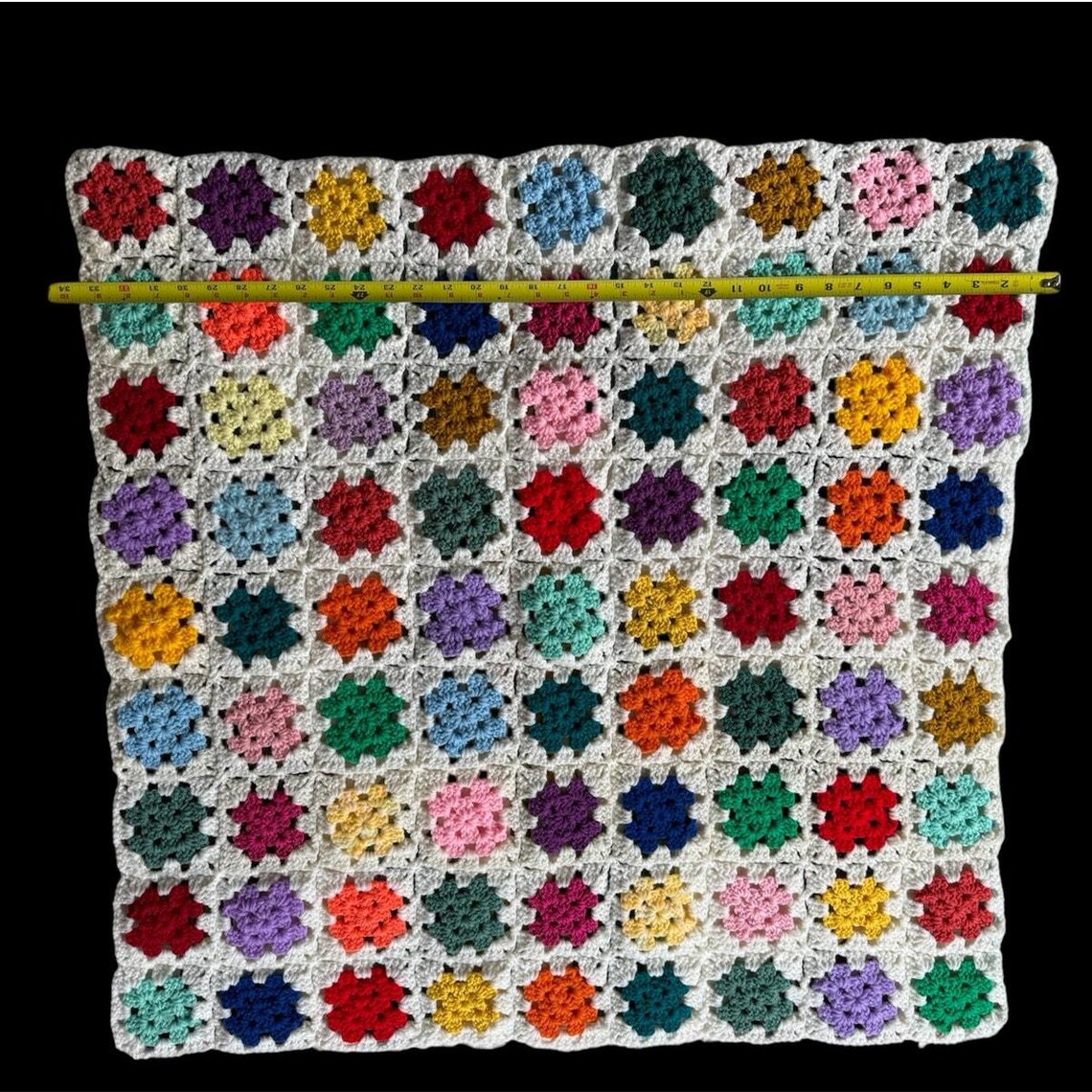Vintage Multicolor Granny Square Crochet Blanket | Small Size ...