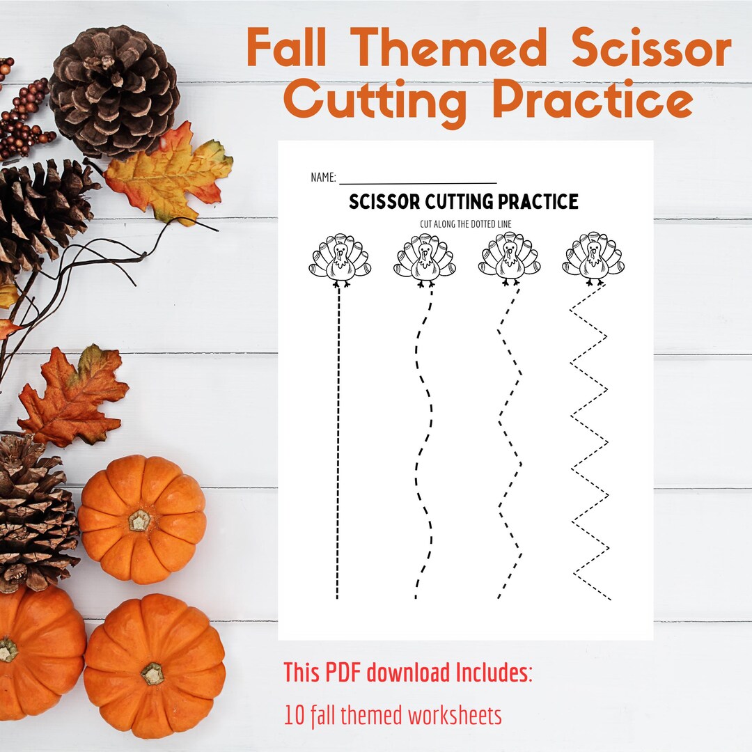 Fall Themed Scissor Cutting Practice Worksheets, Preschool Daycare Fine ...