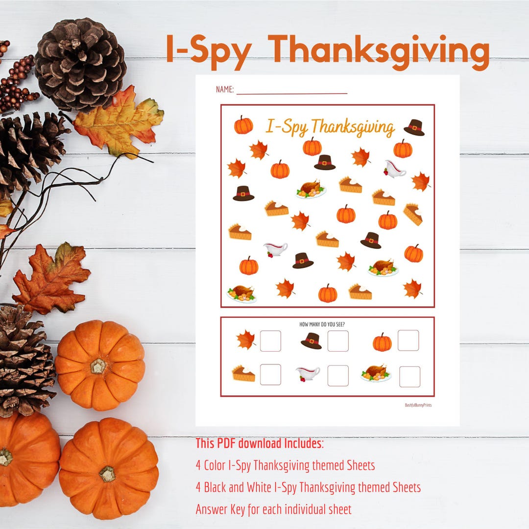 I-SPY Thanksgiving Game, Thanksgiving Themed Activity Worksheets ...