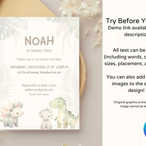 Editable Dinosaur Birthday Invitation Template for Kids Party With ...