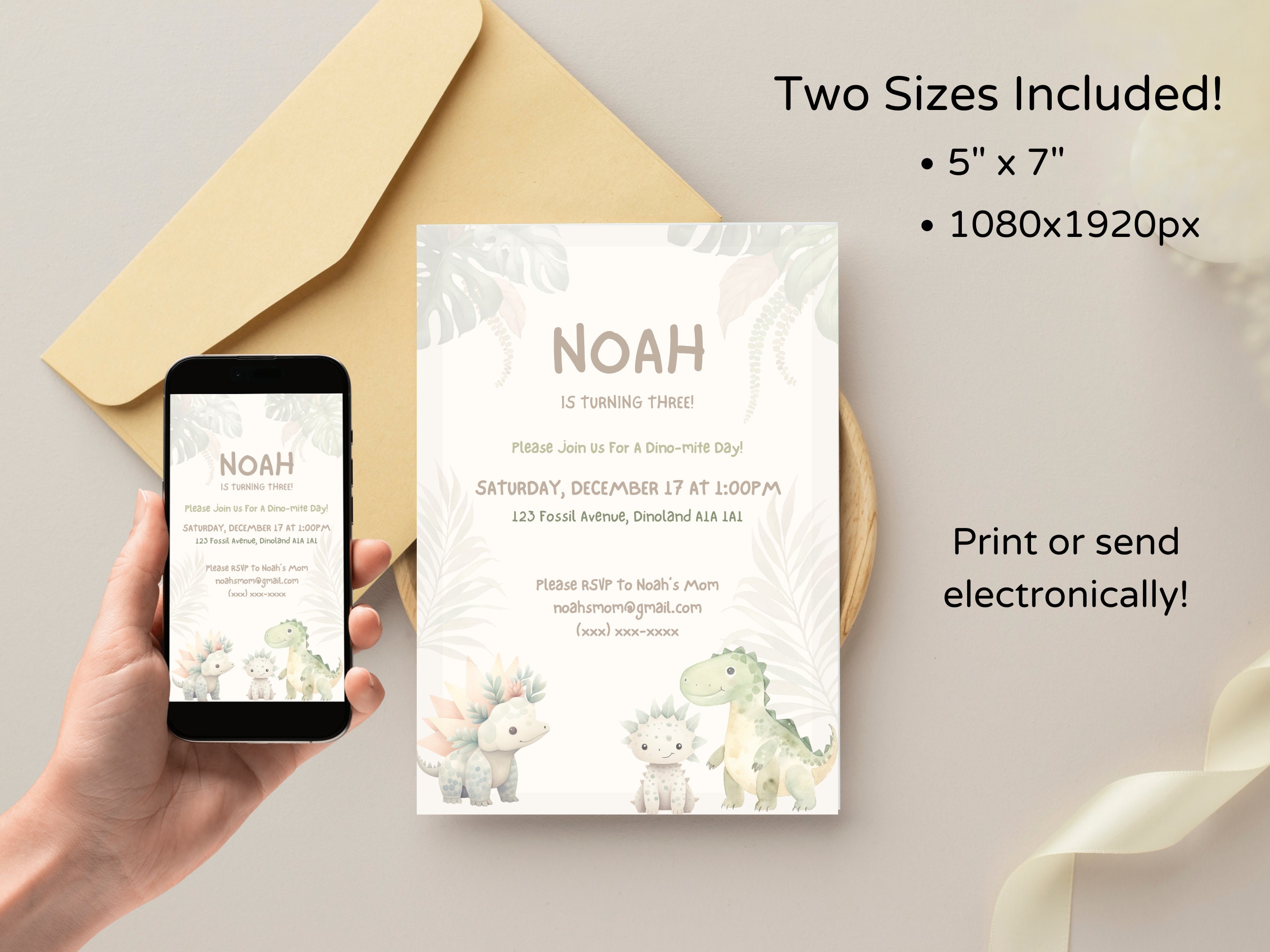 Editable Dinosaur Birthday Invitation Template for Kids Party With ...