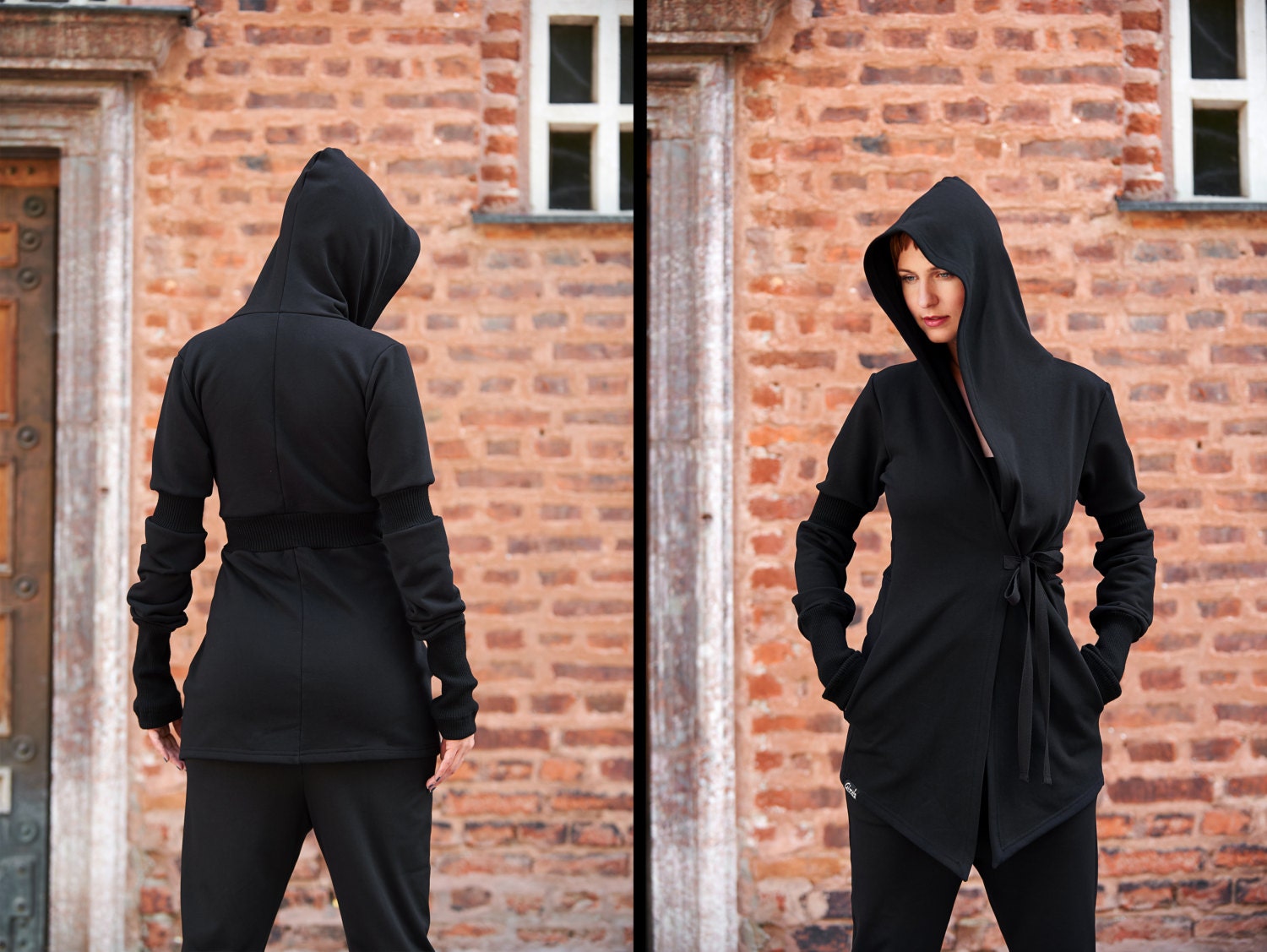 Hooded Cardigan Black Cardigan Steampunk Hoodie Yoga | Etsy
