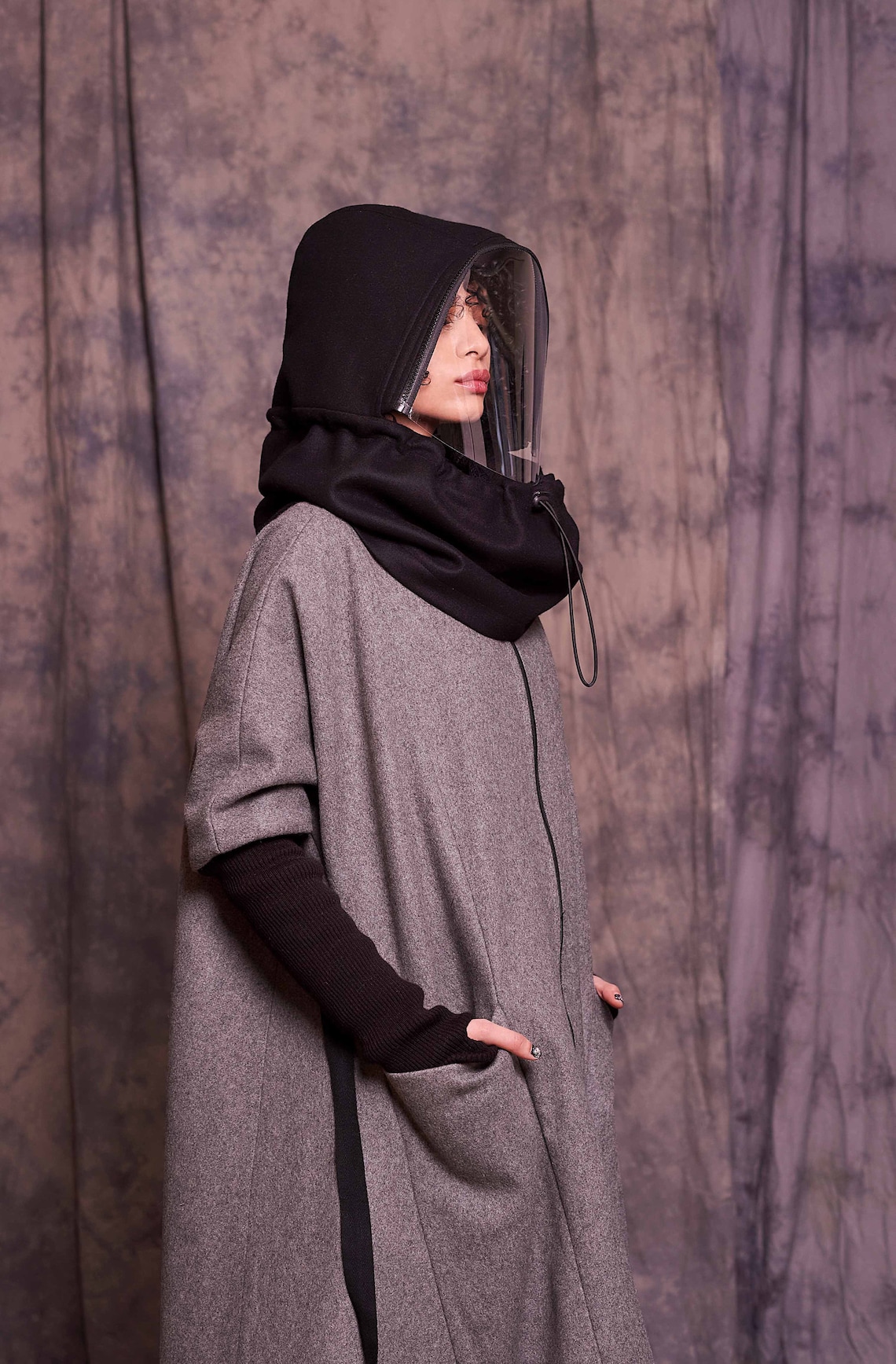 Cowl Hood With Shield Winter Face Shield Wool Scarf Cowl - Etsy