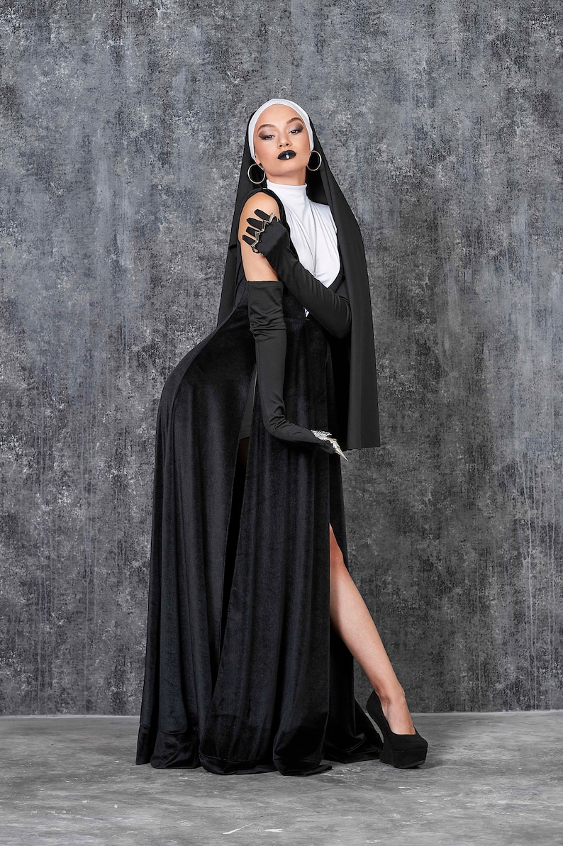 Long Nun Veil Black Veil Nun Halloween Costume Woman Nun - Etsy