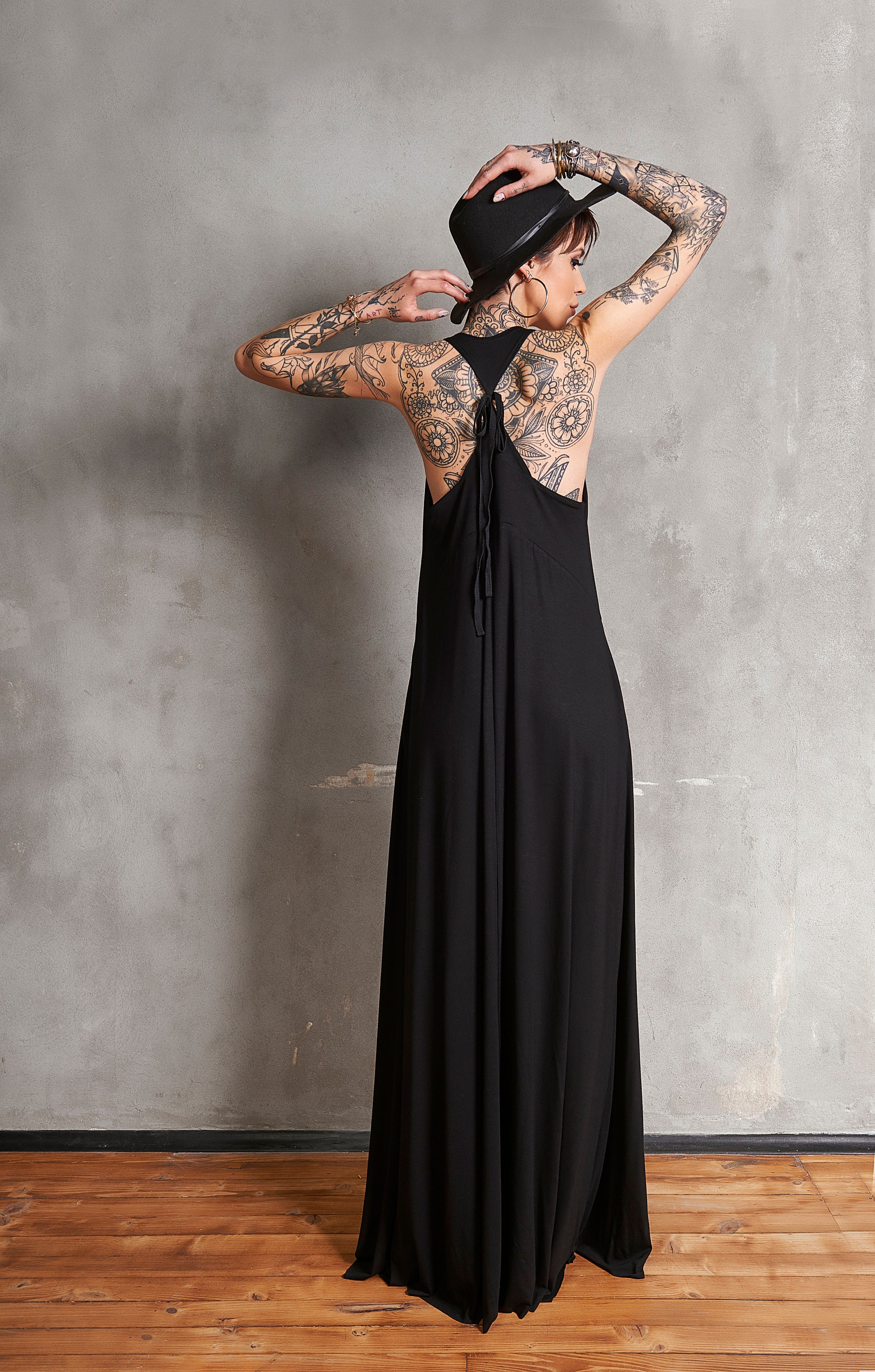 Black Kaftan Maxi Dress, Open Back, Plus Size Boho Festival Clothing - Etsy