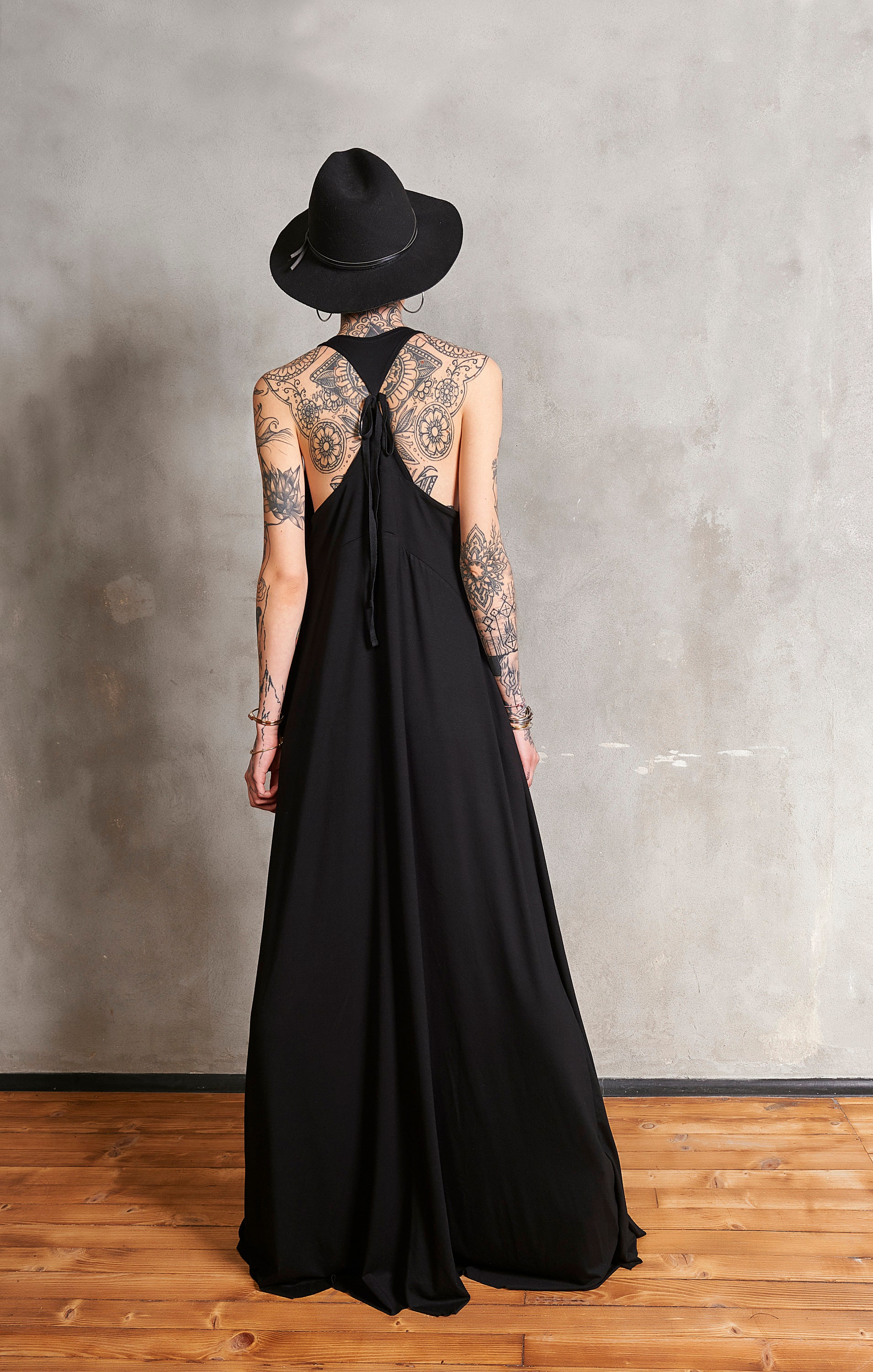 Black Kaftan Maxi Dress, Open Back, Plus Size Boho Festival Clothing - Etsy