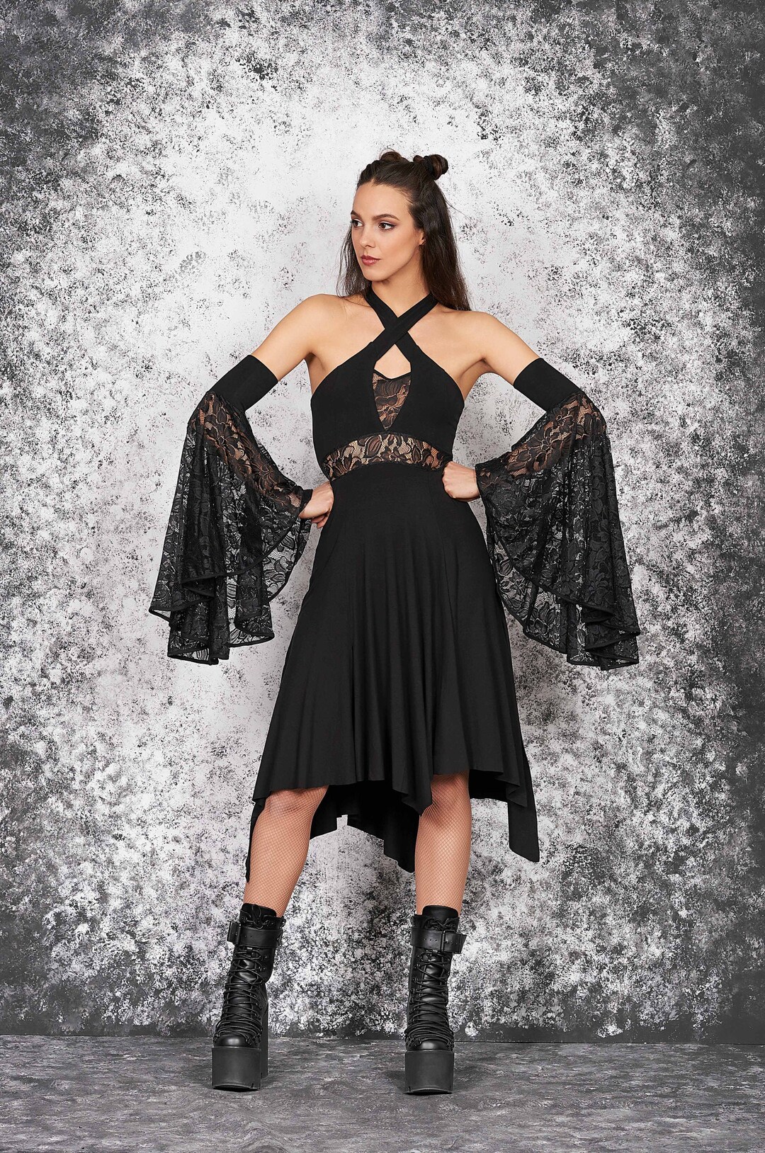 Goth Dress, Sexy Witch Dress, Flare Sleeve Dress, Halloween Dress ...
