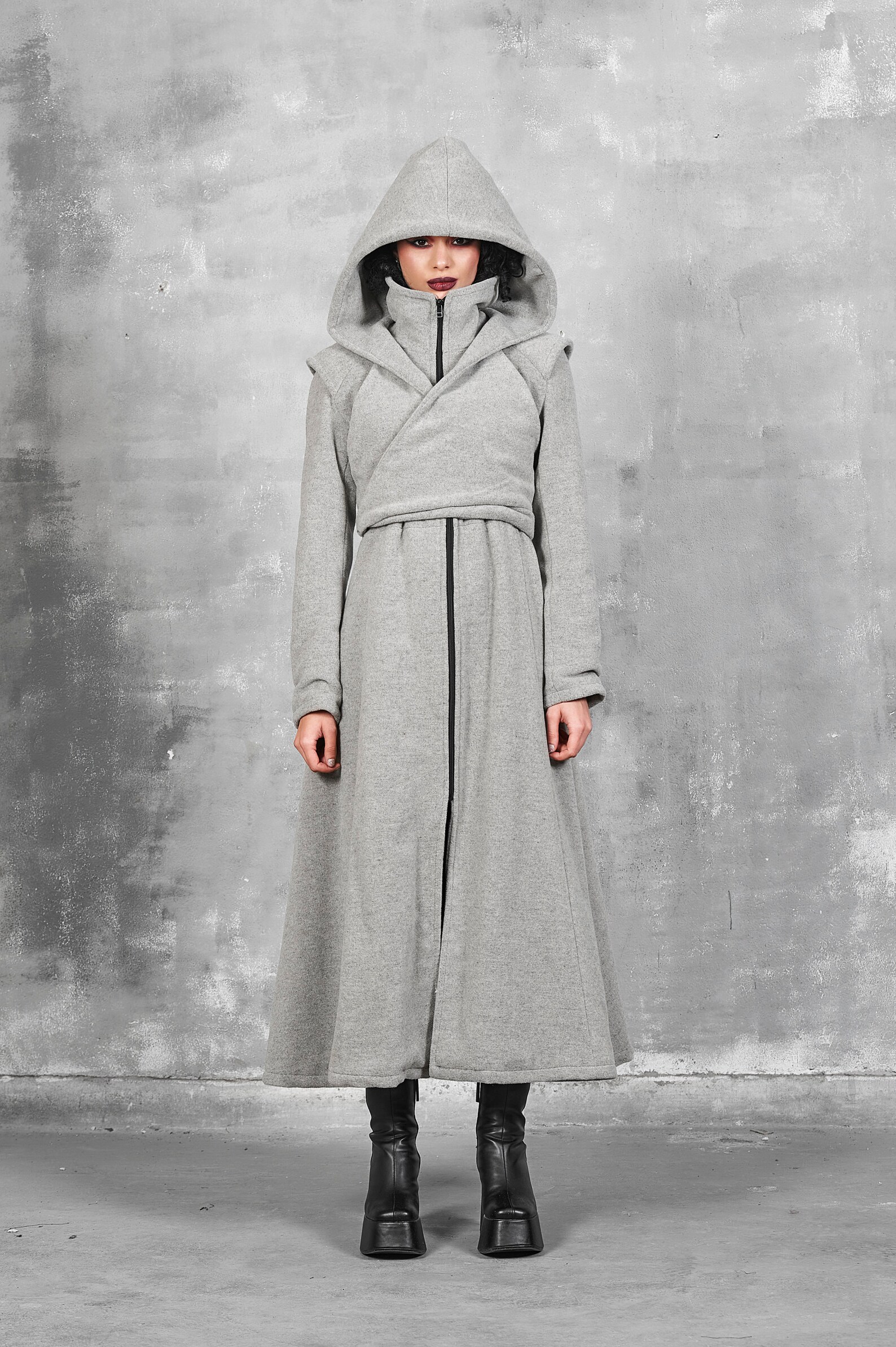 Hooded Wool Maxi Coat, Gray Winter Steampunk Coat - Etsy