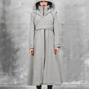 Hooded Wool Maxi Coat, Gray Winter Steampunk Coat - Etsy