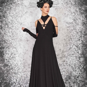 Black Gothic Gown, Goth Dress, Witch Dress, Halloween Dress Woman ...