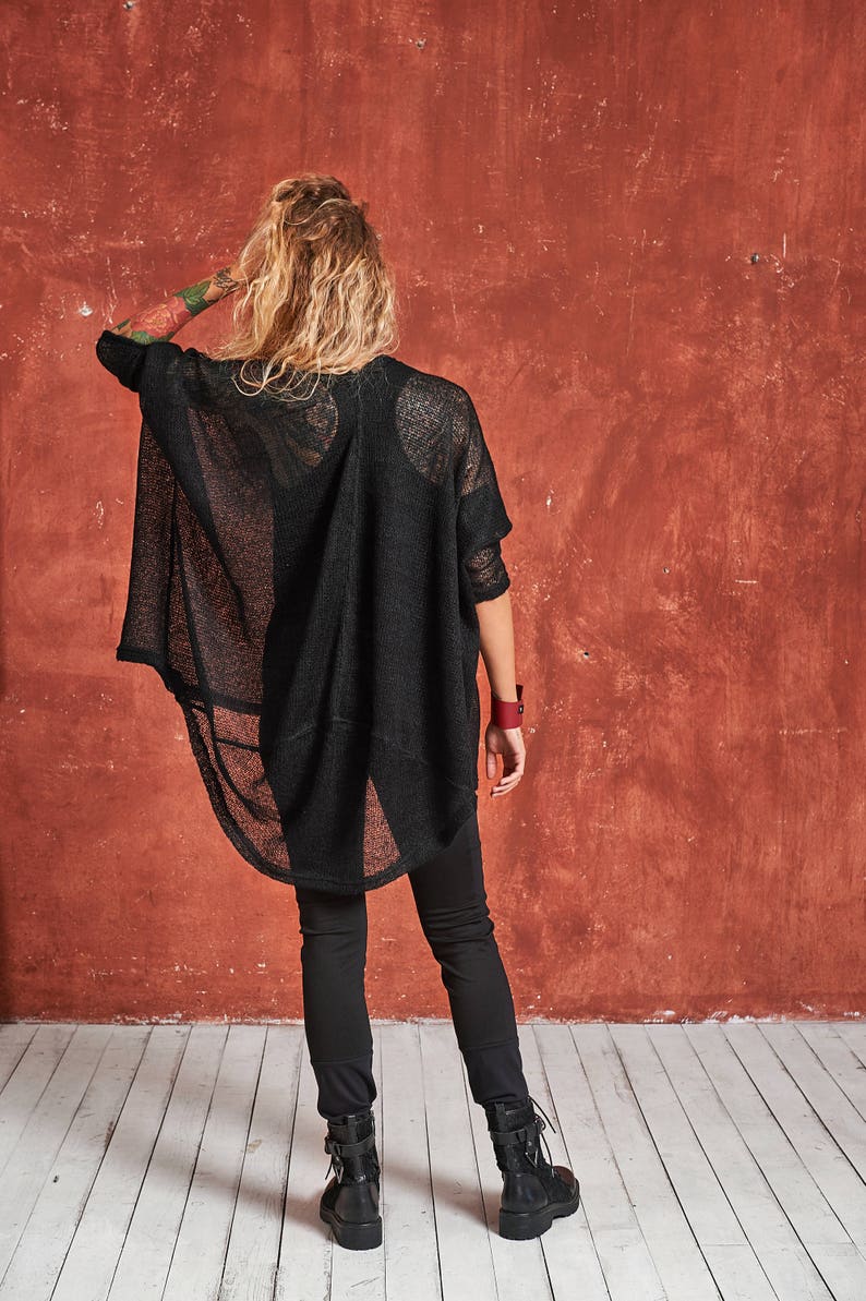 Knitted Top Women Wool Sweater Black Sheer Top Winter Top | Etsy