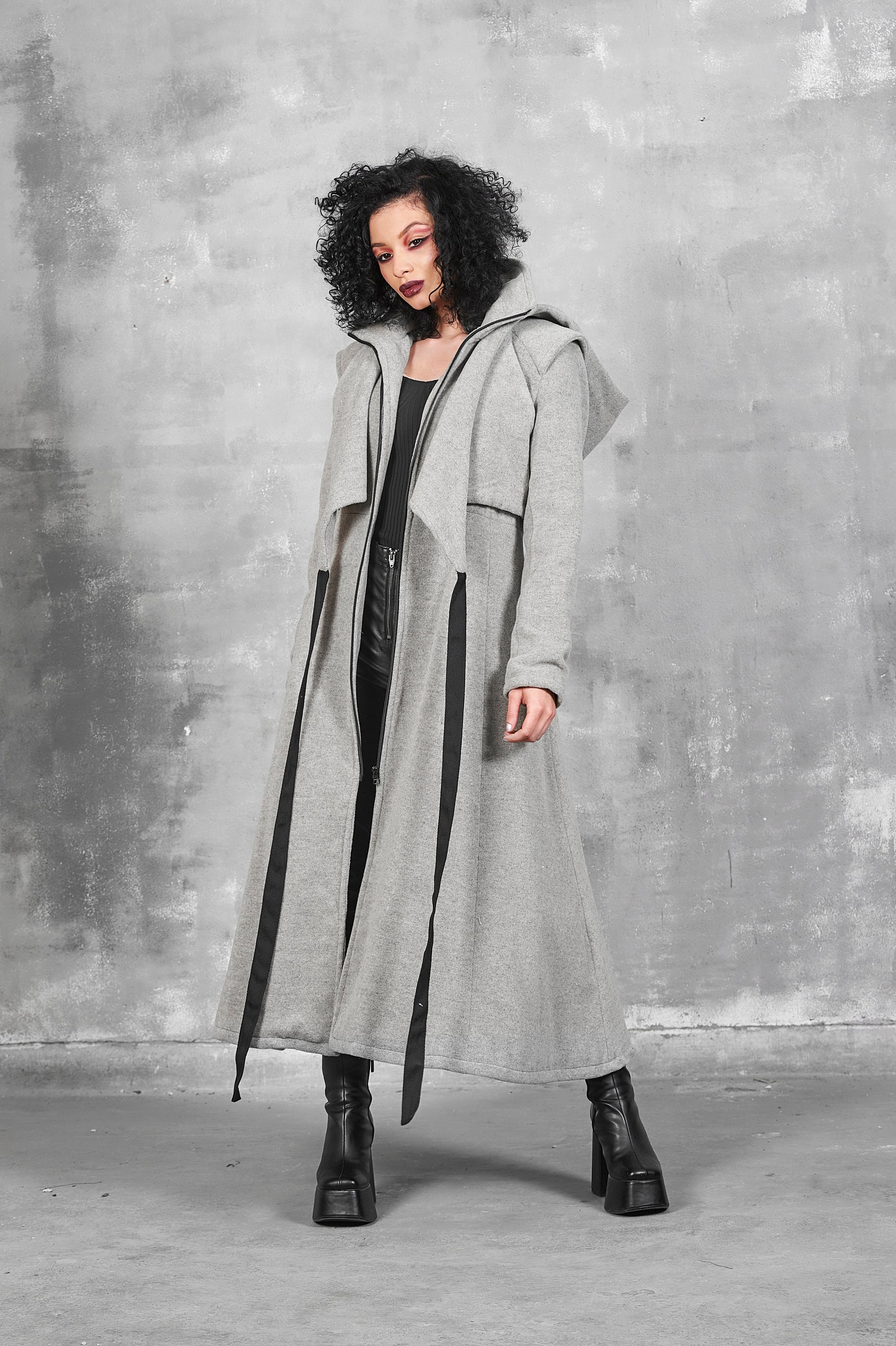 Hooded Wool Maxi Coat, Gray Winter Steampunk Coat - Etsy