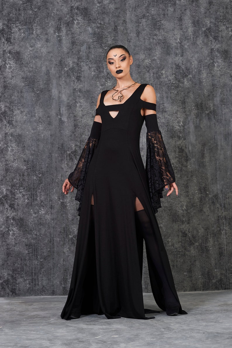 Black Lace Goth Maxi Dress, Cold Shoulder, Halloween Costume - Etsy