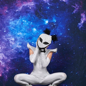 Halloween Gloves Woman, Alien Gloves, Silver Sequin Gloves, Alien ...