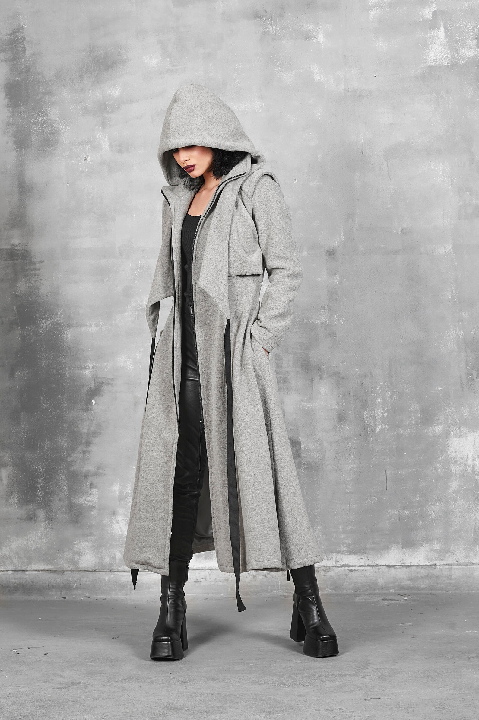 Hooded Wool Maxi Coat, Gray Winter Steampunk Coat - Etsy