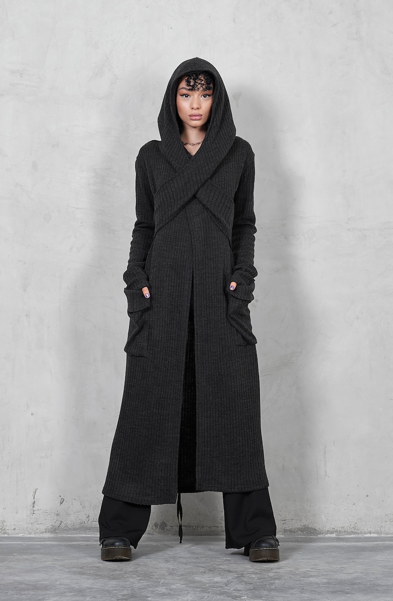 Hooded Wool Blend Cardigan Coat, Steampunk Gothic Style - Etsy