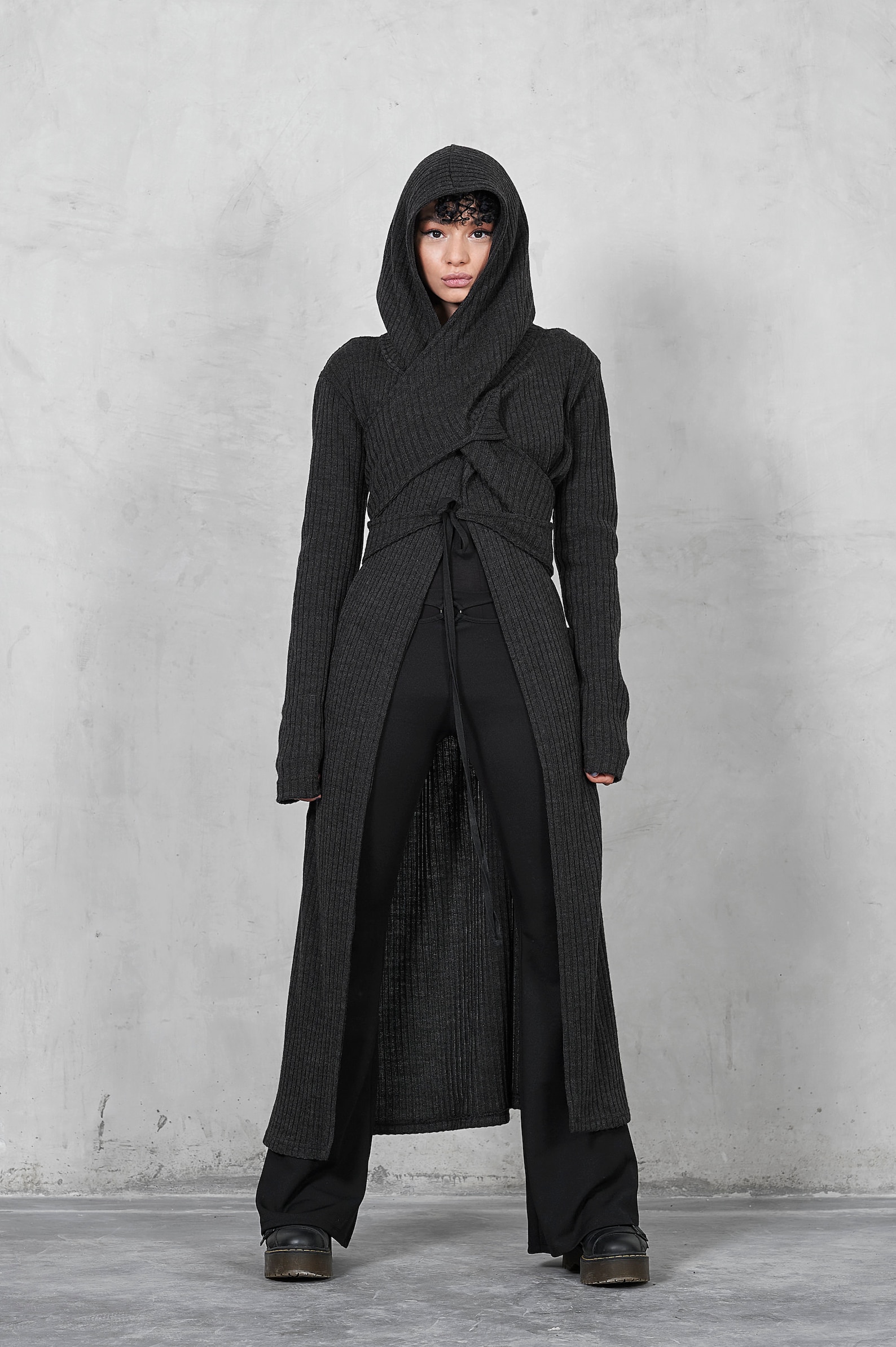 Hooded Wool Blend Cardigan Coat, Steampunk Gothic Style - Etsy