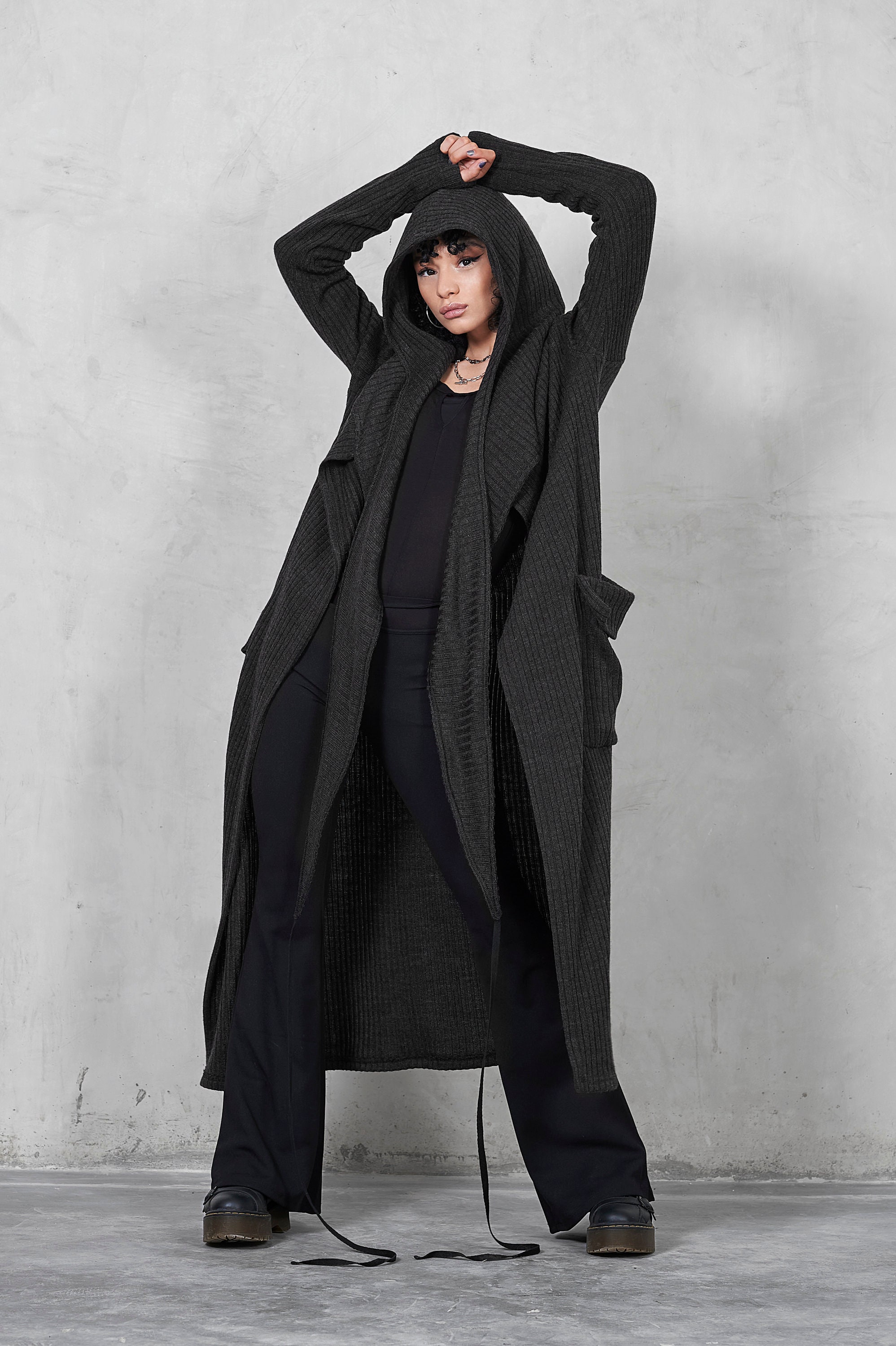 Hooded Wool Blend Cardigan Coat, Steampunk Gothic Style - Etsy