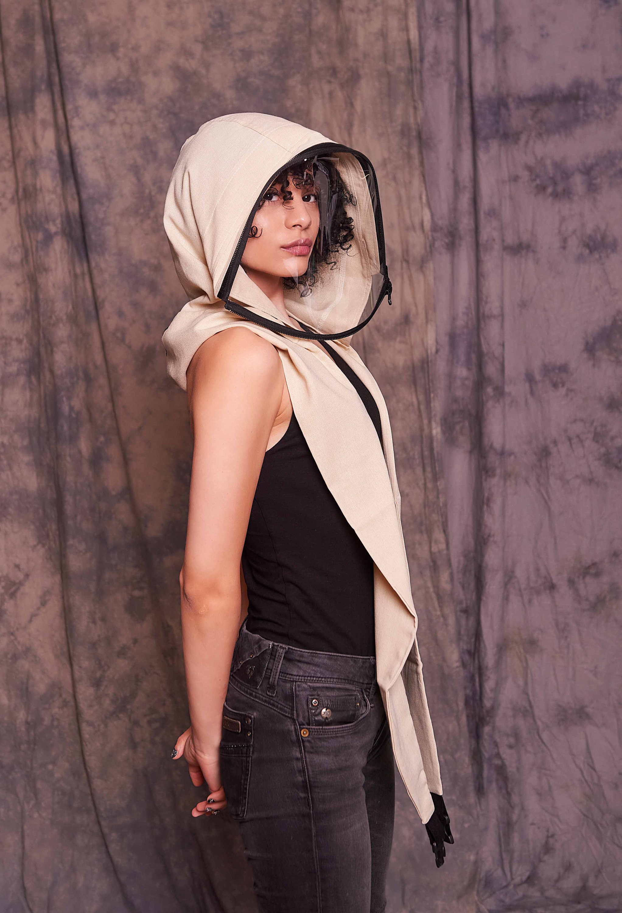 Infinity Scarf Hood Linen Face Shield Mask Full Face Mask | Etsy