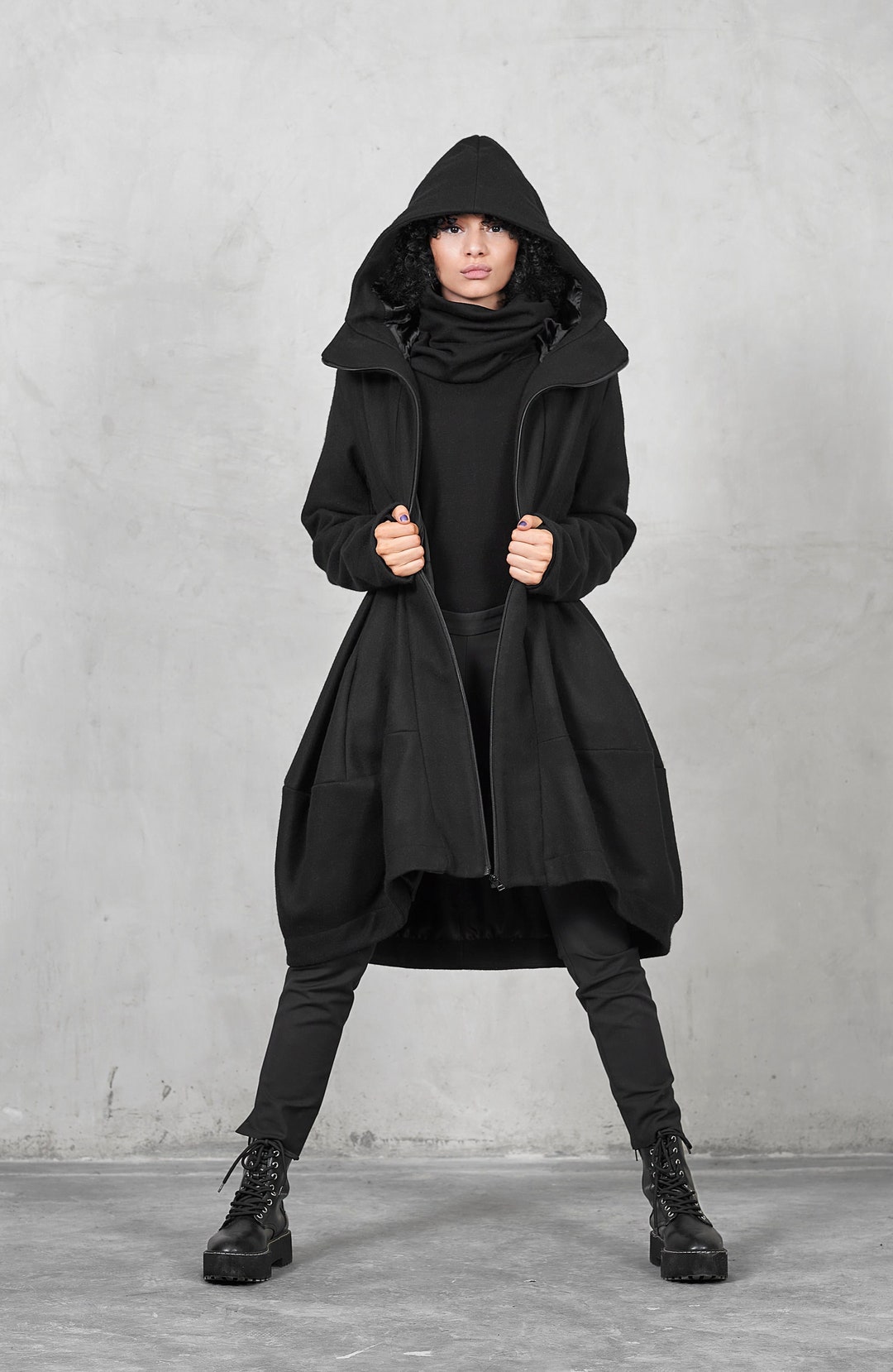 Black Wool Hooded Winter Coat, Handmade Women's Coat - Etsy