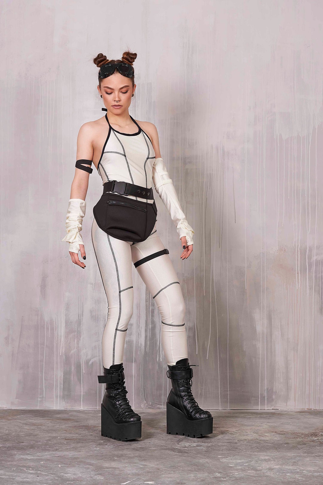 Vêtements cyberpunk, Body blanc, tenue de festival pour femmes, tenue ...