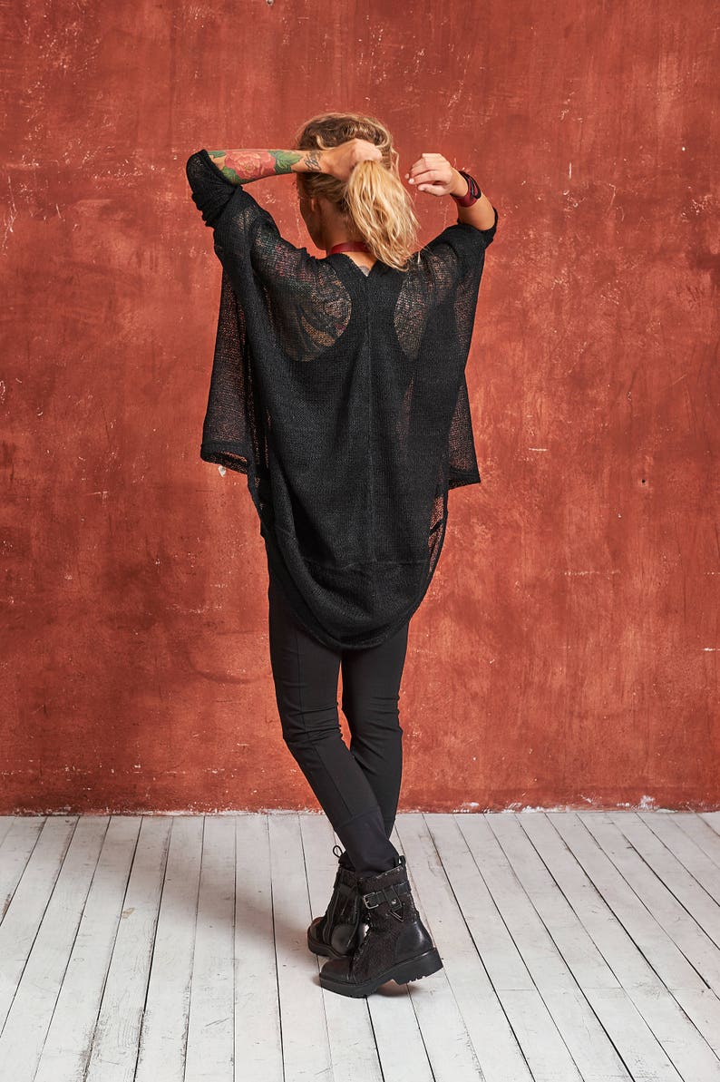 Knitted Top Women Wool Sweater Black Sheer Top Winter Top | Etsy