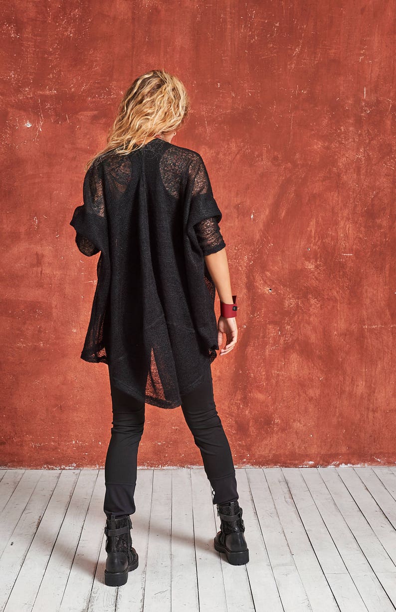 Knitted Top Women Wool Sweater Black Sheer Top Winter Top | Etsy