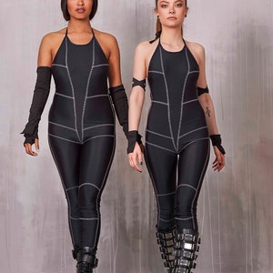 Black Bodycon Costume, Cyberpunk Clothing, Rave Bodysuit, Festival ...