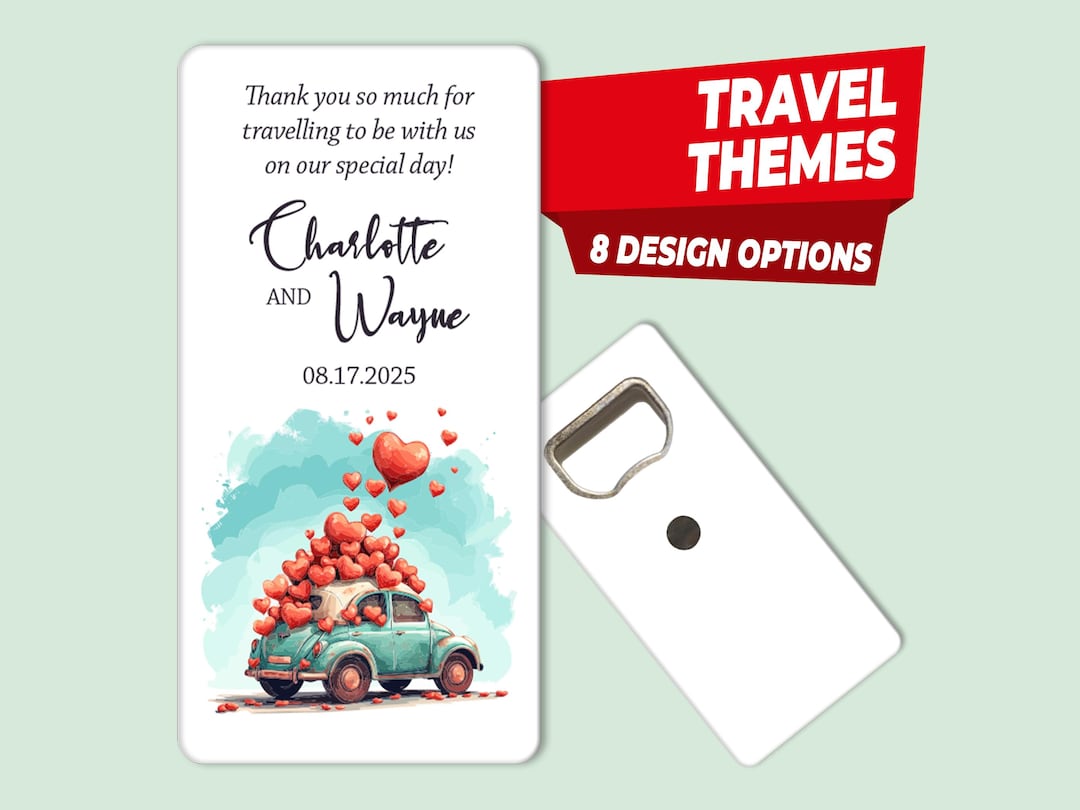 Travel Theme Wedding Favors - Personalized Bottle Opener Magnet ...