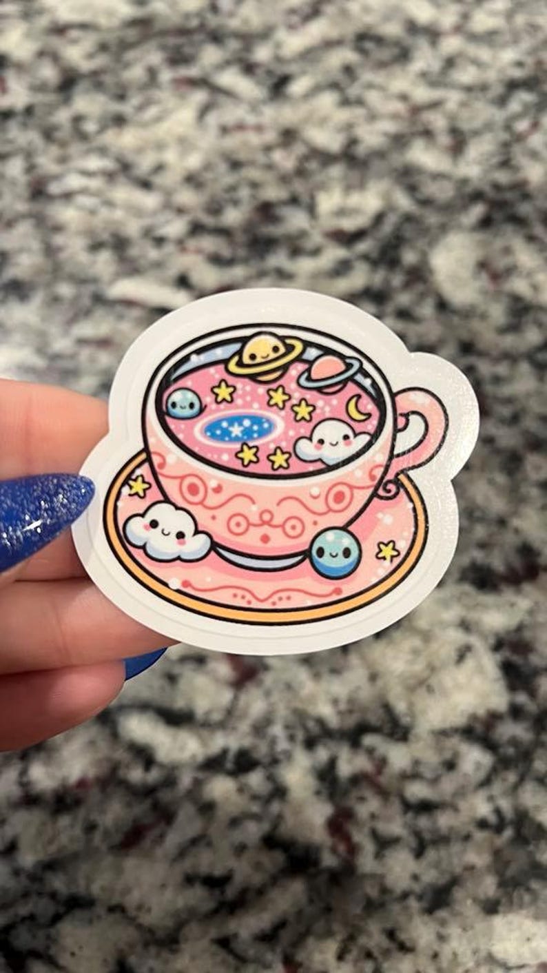 Kawaii Cosmic Tea Cup Sticker: Galaxy Planets Vinyl Decal - Etsy