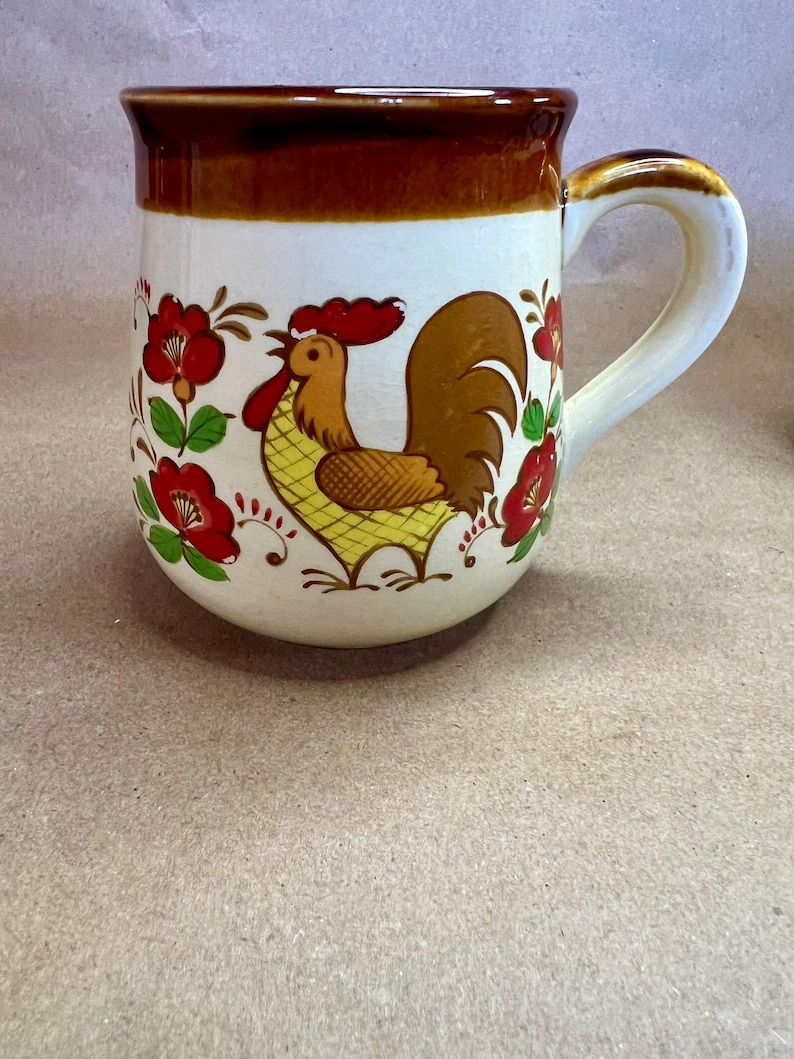 Vintage Rooster With Flowers Coffee Mugs (set of 3) - Etsy