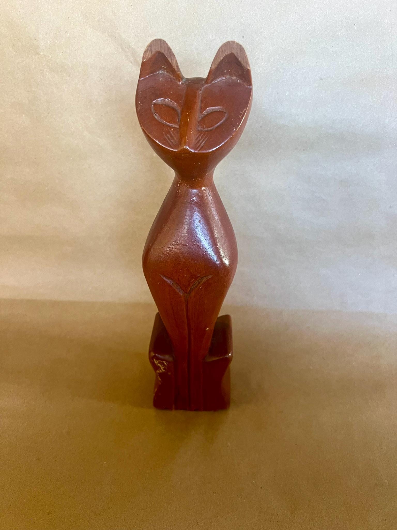 Mid-century Modern Carved Wood Siamese Cat Statue - Etsy