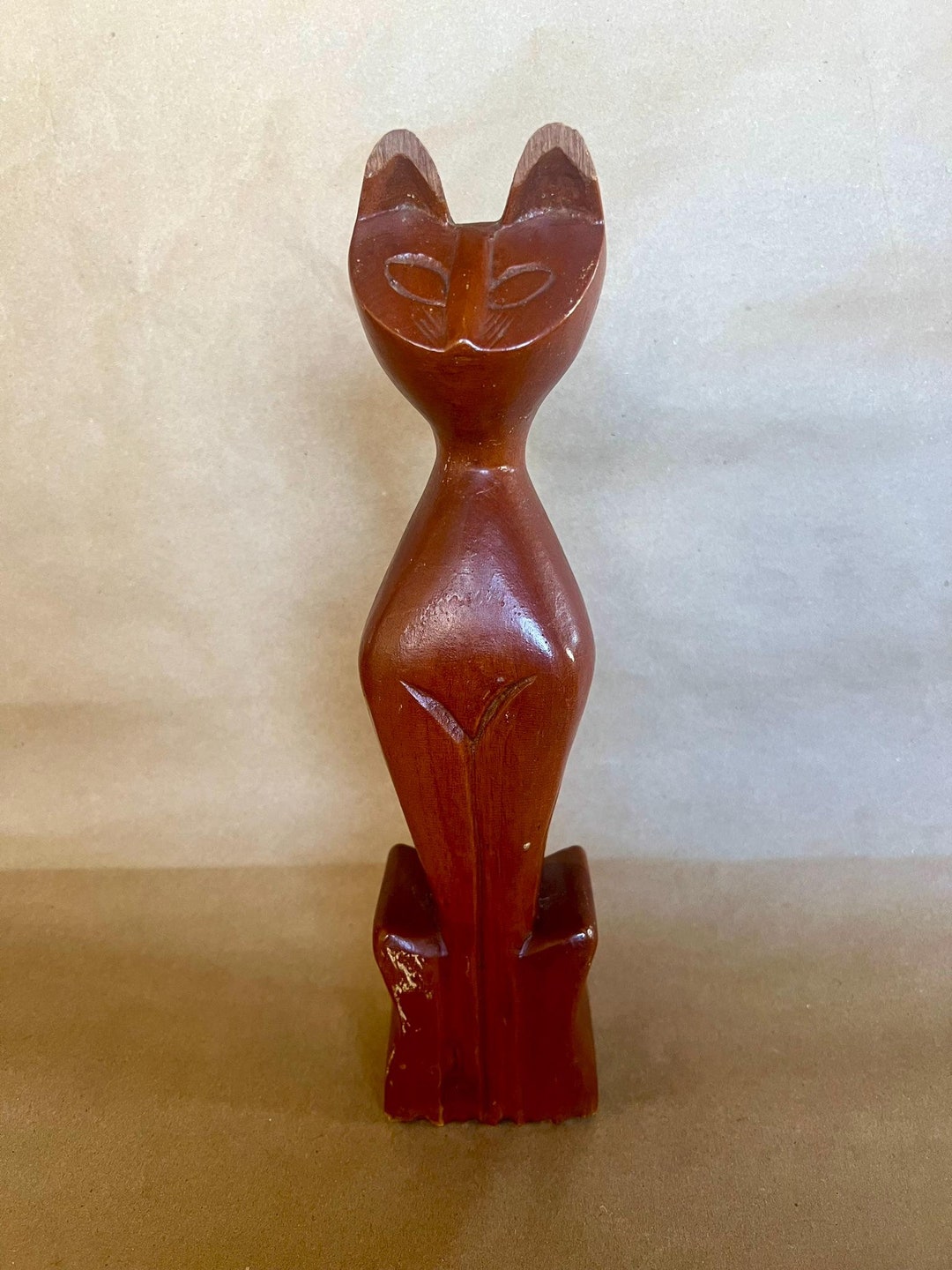 Mid-century Modern Carved Wood Siamese Cat Statue - Etsy