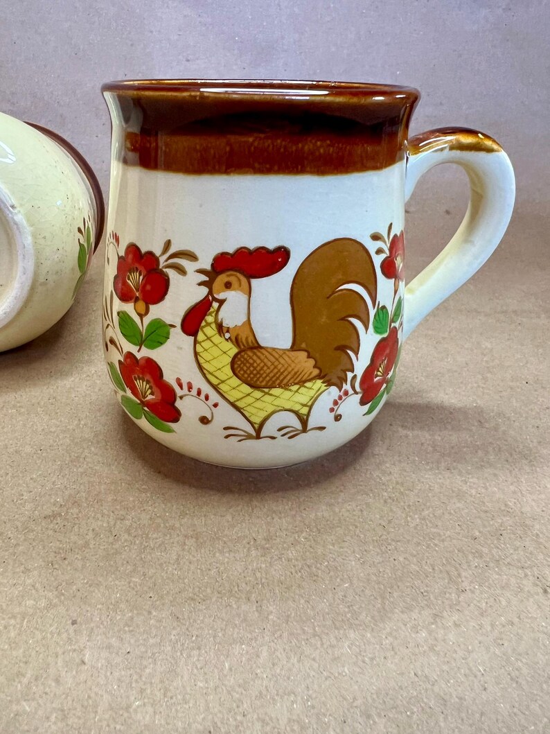 Vintage Rooster With Flowers Coffee Mugs (set of 3) - Etsy