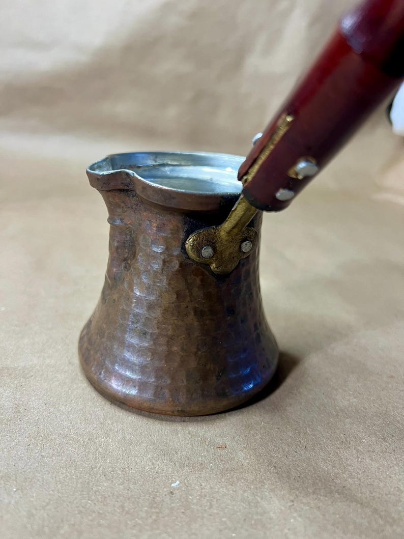 Hammered Copper Turkish Coffee Pot With Wooden Handle - Etsy