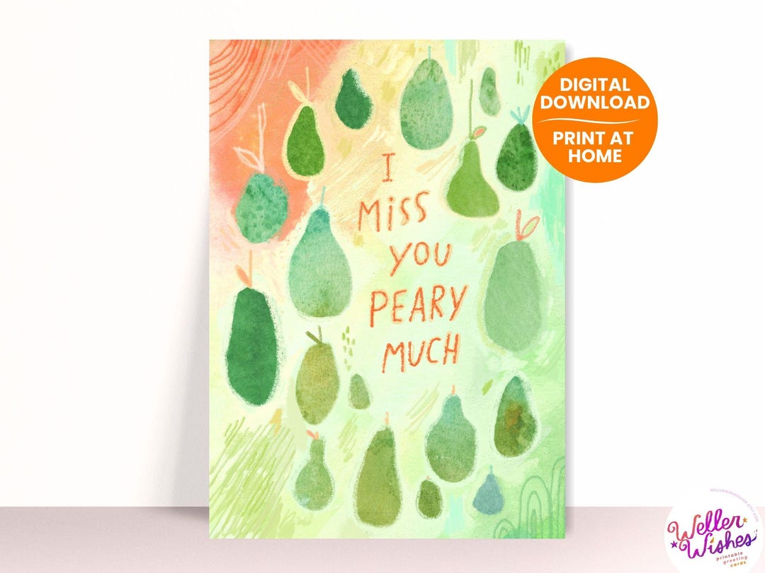 Miss You Peary Much |food Pun Card | Thinking of You Card | Across the ...