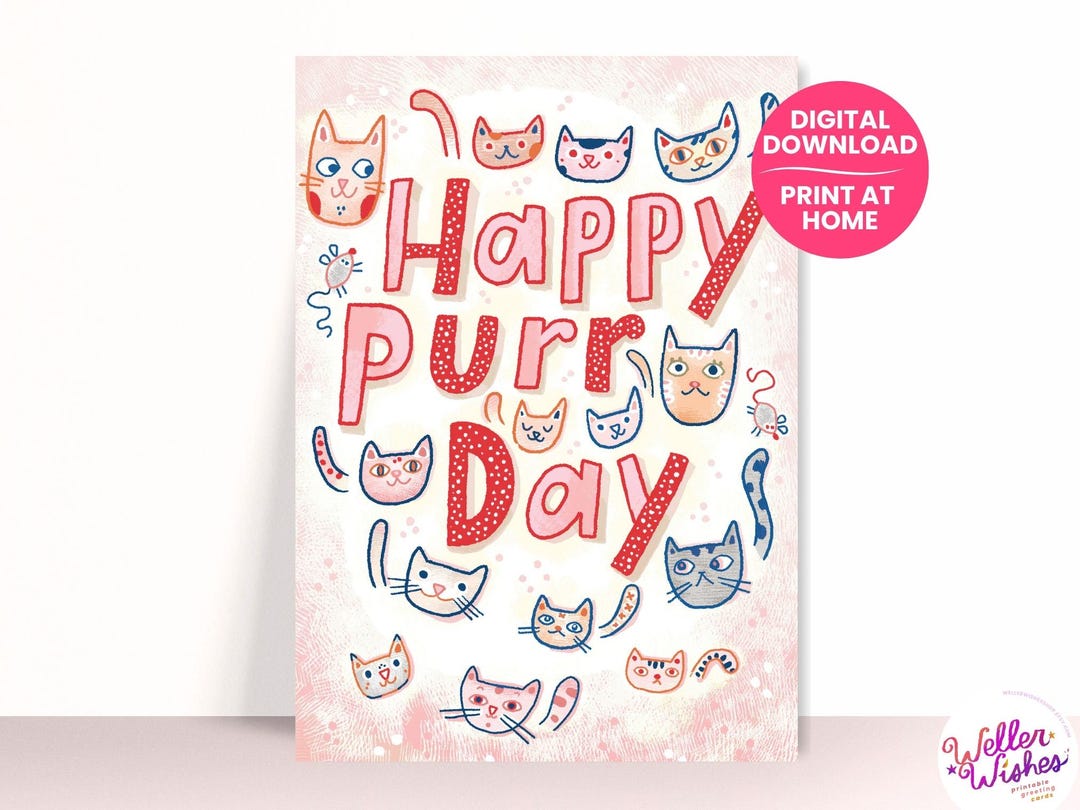 Happy Purr Day | Funny Cats Birthday Card | Cute Cat Birthday Printable ...