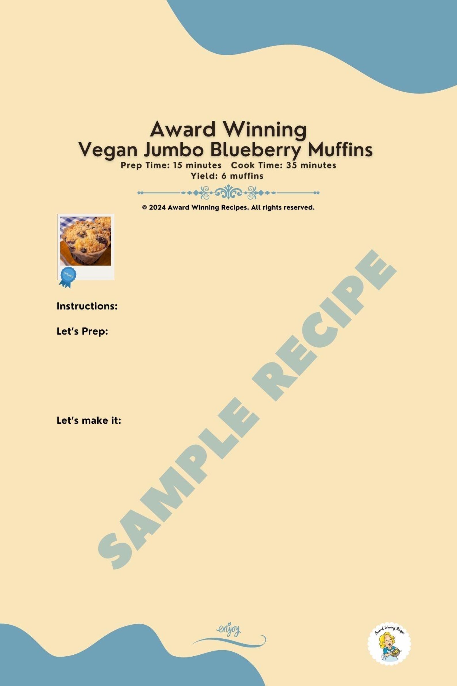 Vegan Jumbo Blueberry Muffin Recipe, Award Winning, Bakery Style, PDF ...